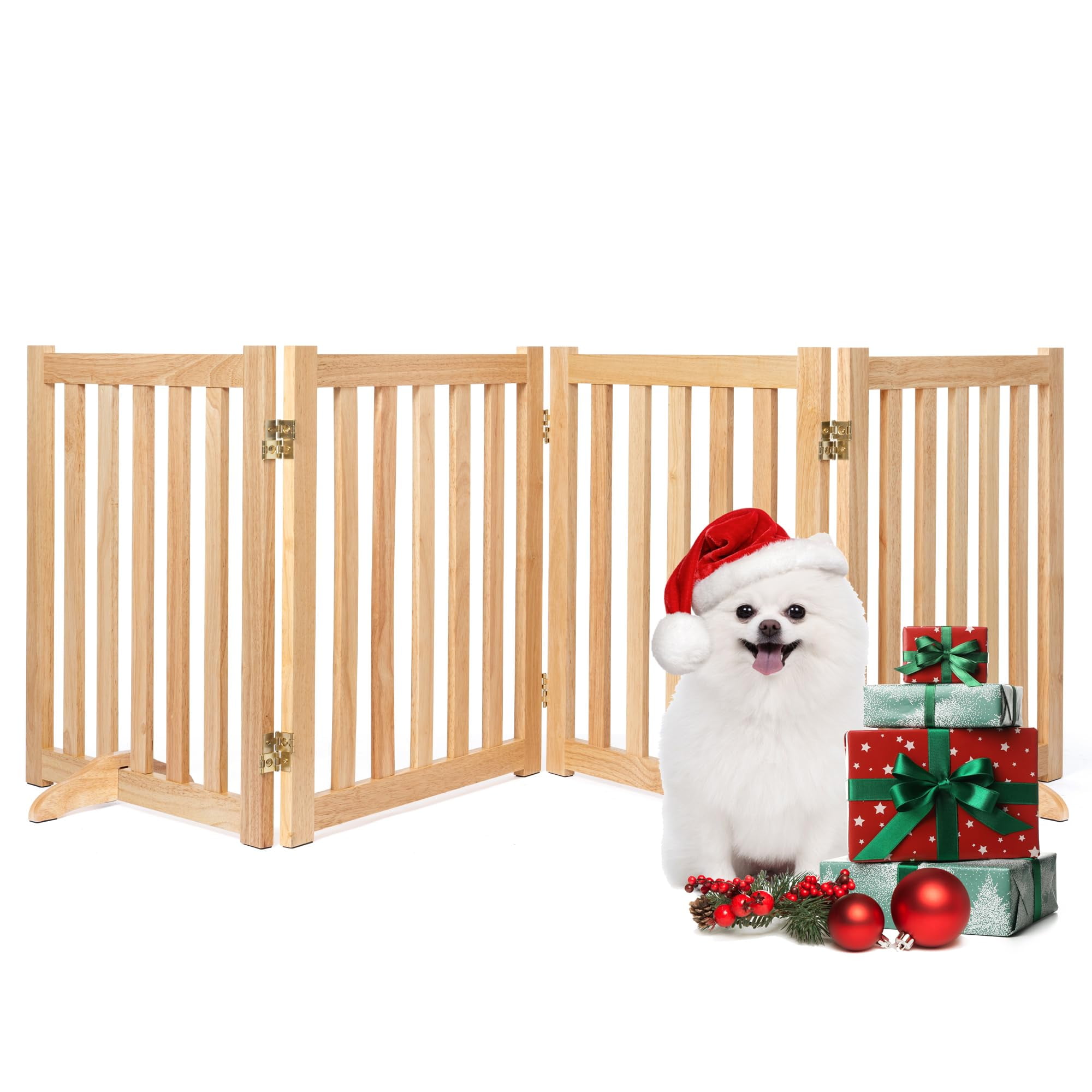 4 Panels 24" Freestanding Pet Gate, Solid Wood Folding Safety Fence ...