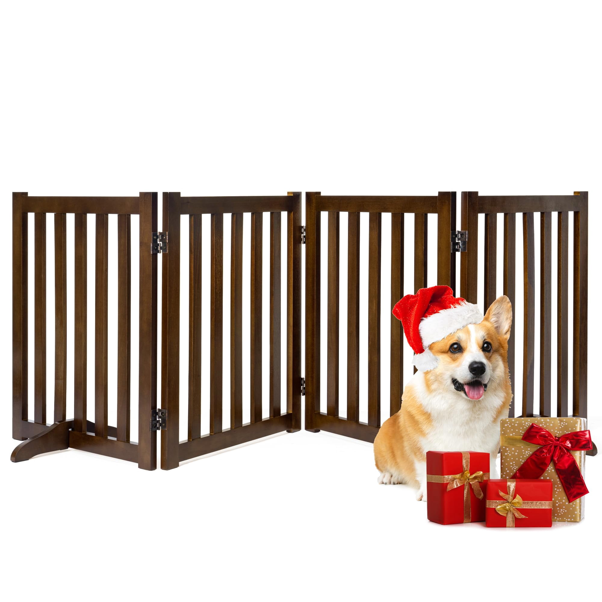 4 Panels 24" Freestanding Pet Gate, Solid Wood Folding Safety Fence ...
