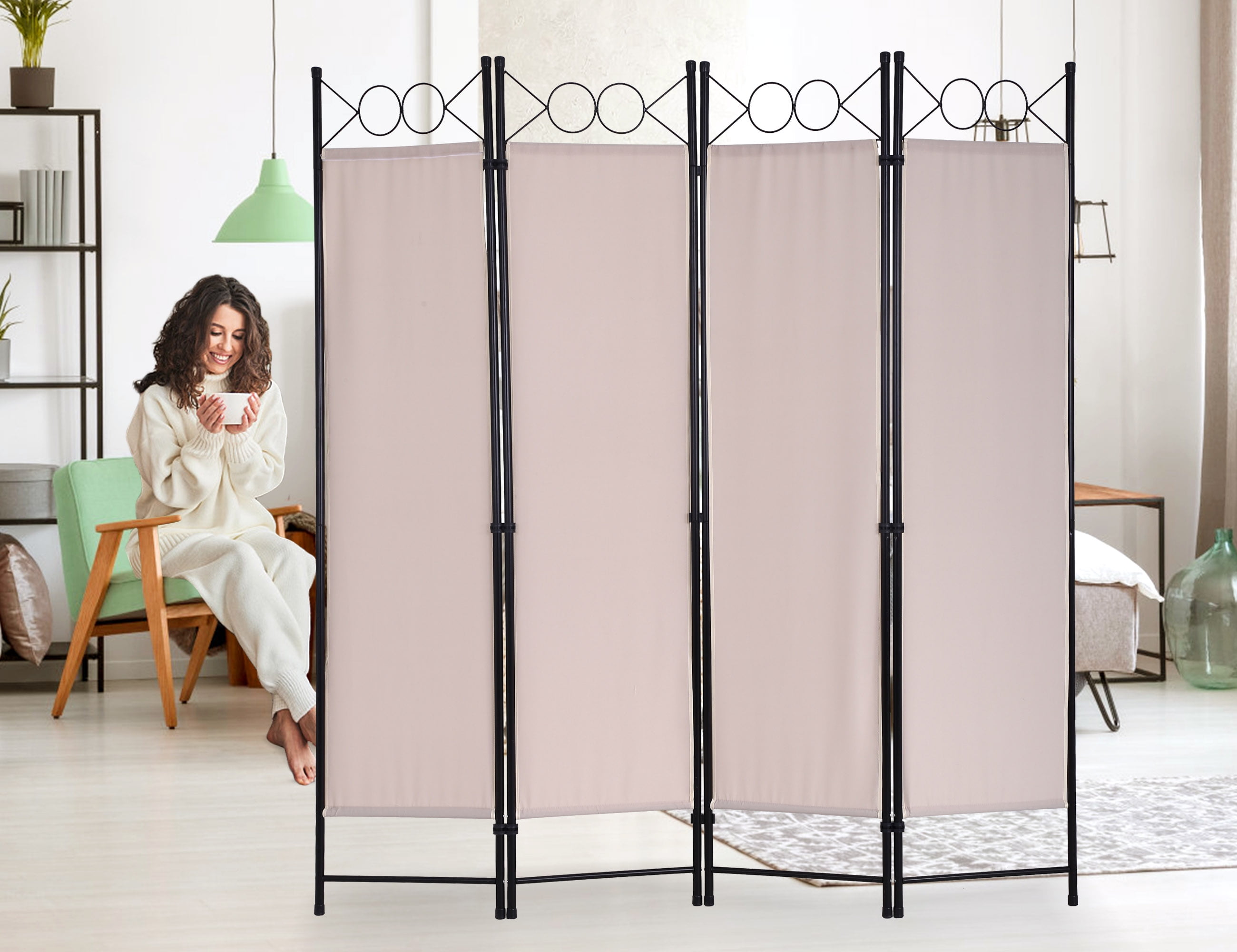4 Panels 6ft Privacy Screen with Steel Frame, Independent Foldable Room ...