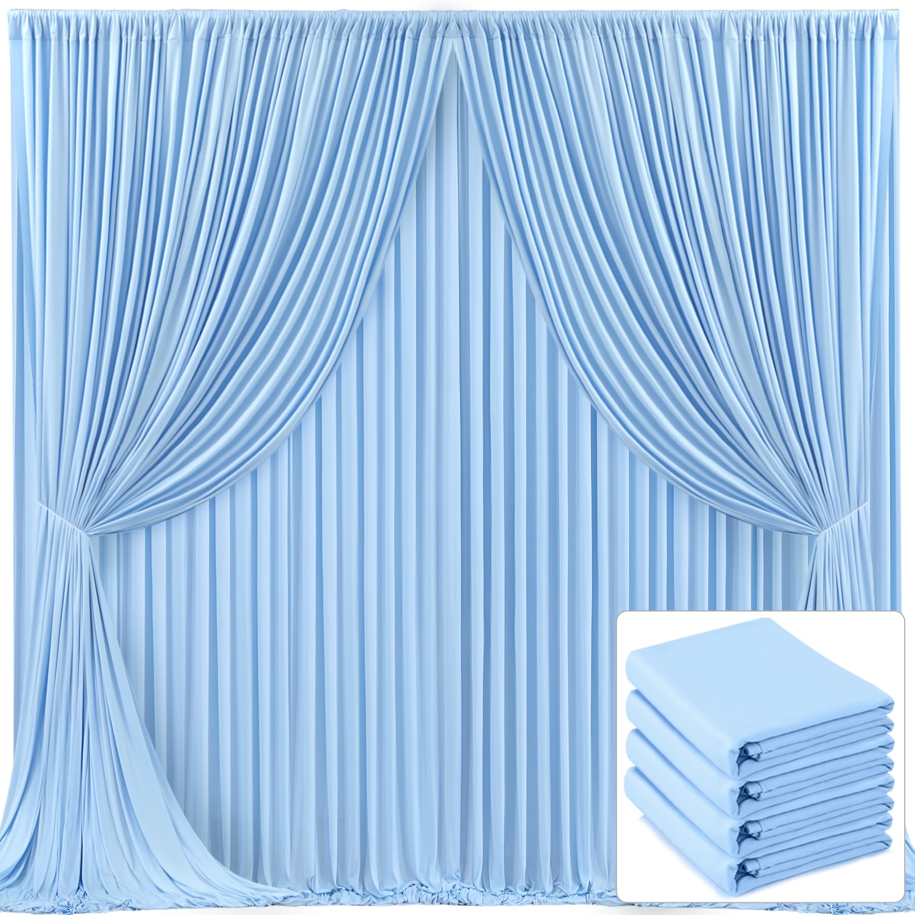 4 Panels Baby Blue Backdrop Curtain for Baby Shower Parties Light Blue ...