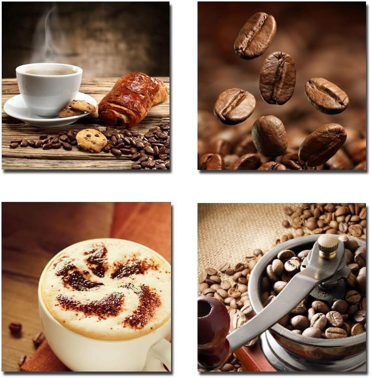 4 Panels Coffee Bean Kitchen Canvas Wall Art Coffee Cup Canvas Prints ...
