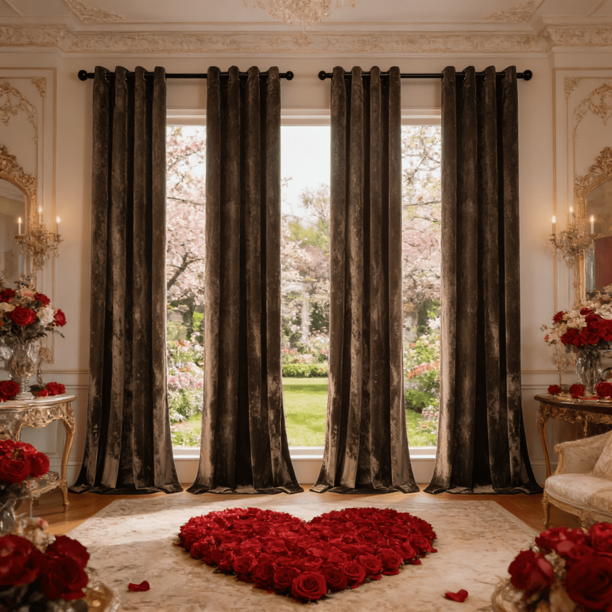 4 Panels Crushed Velvet Light Filtering Window Curtains, Grommet ...