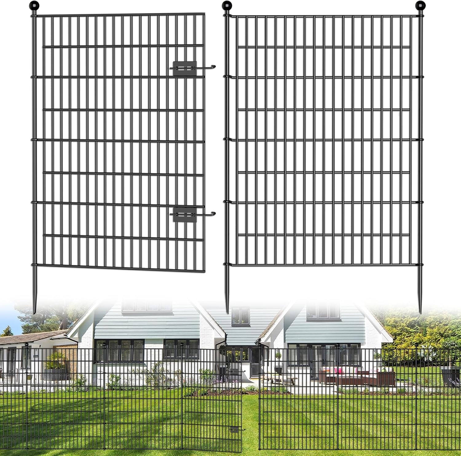 4 Panels No Dig Decorative Outdoor Garden Fence with Gate for Yard, 48 ...