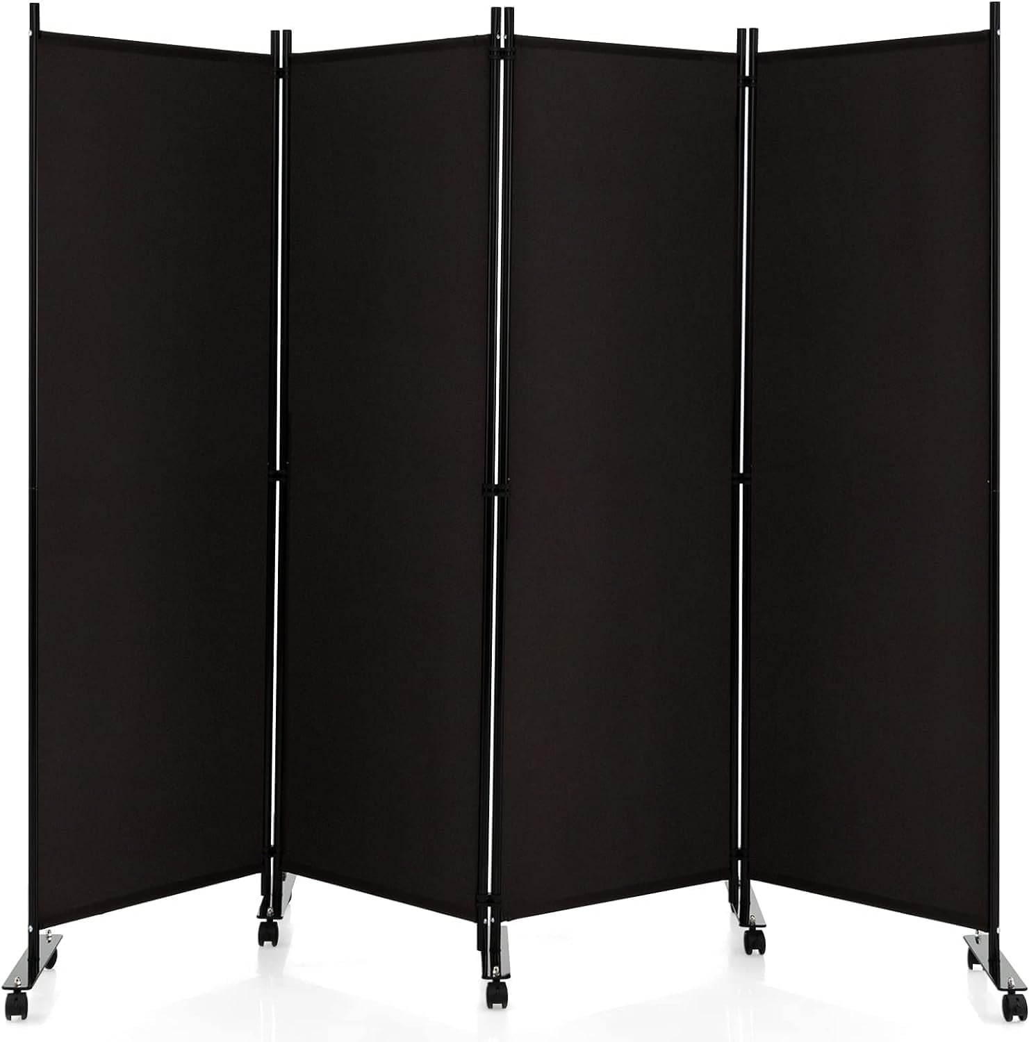 4 Panels Folding Room Divider, 6FT Tall Fabric Privacy Screen w/Metal ...