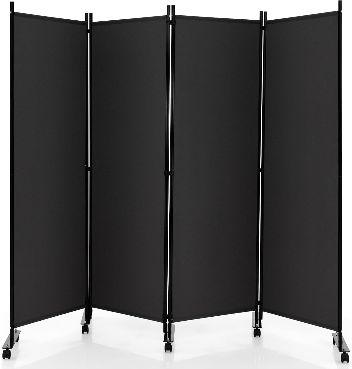 4 Panels Folding Room Divider, 6FT Tall Fabric Privacy Screen w/Metal ...