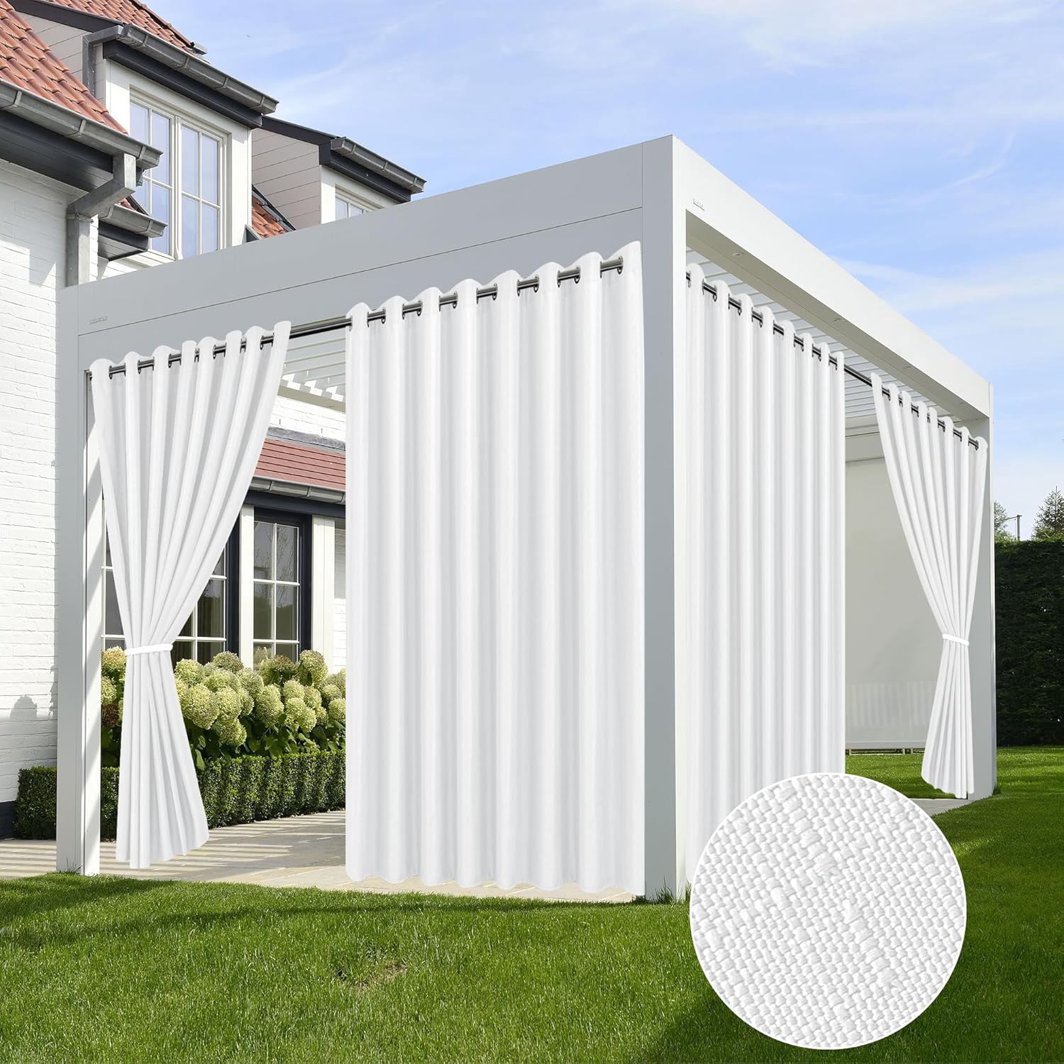 4 Panels Linen Outdoor Curtains for Patio Waterproof White Curtain ...