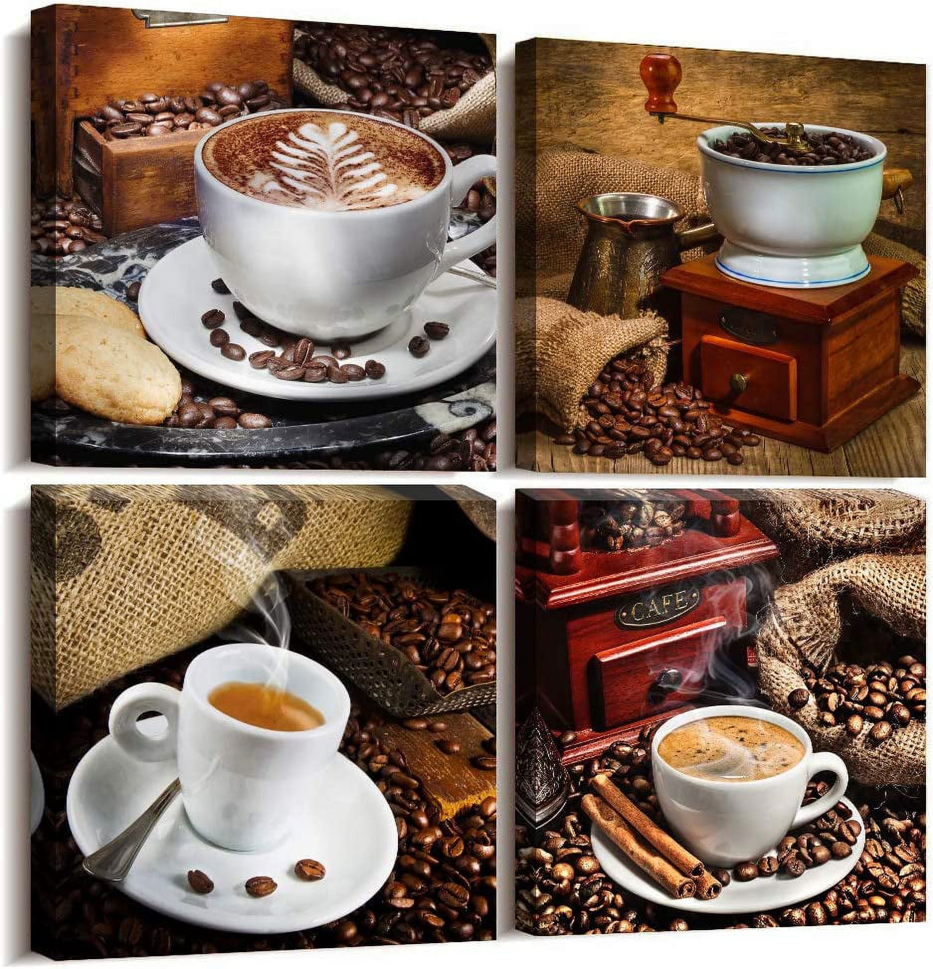 4 Panels Modern Kitchen Wall Decor Coffee Canvas Wall Art for Dining ...