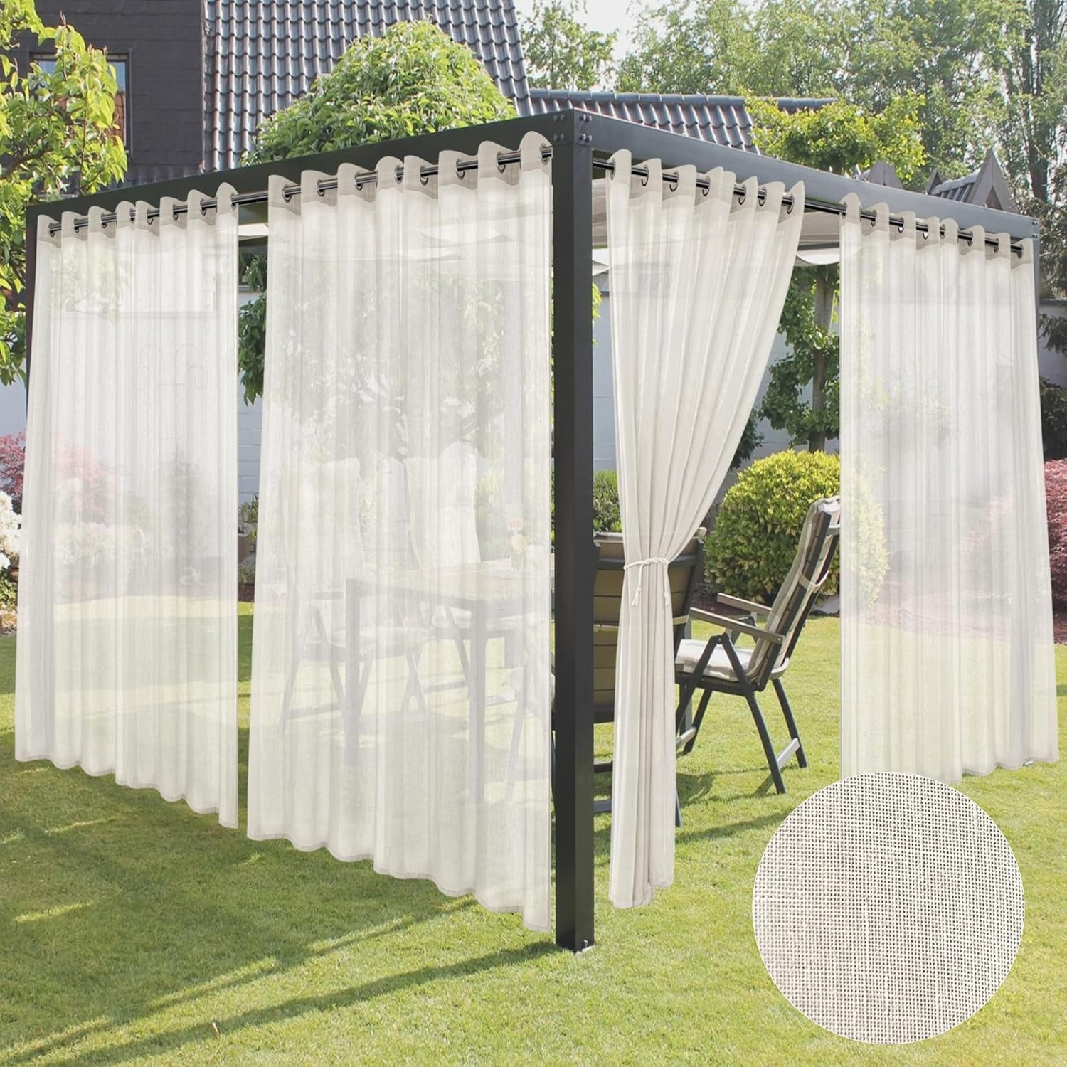 4 Panels Outdoor Ivory Sheer Curtains for Patio Waterproof 110x95 Inch ...