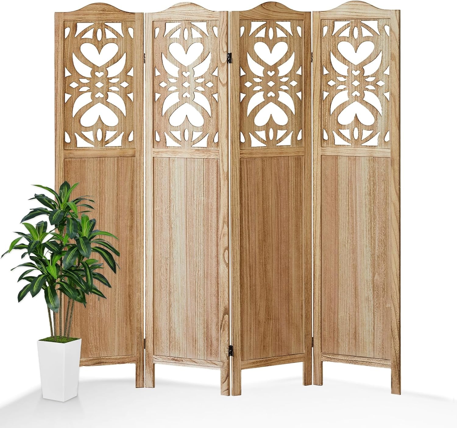 4 Panels Room Divider, 5.6Ft Carved Room Divider Wall and Foldable ...