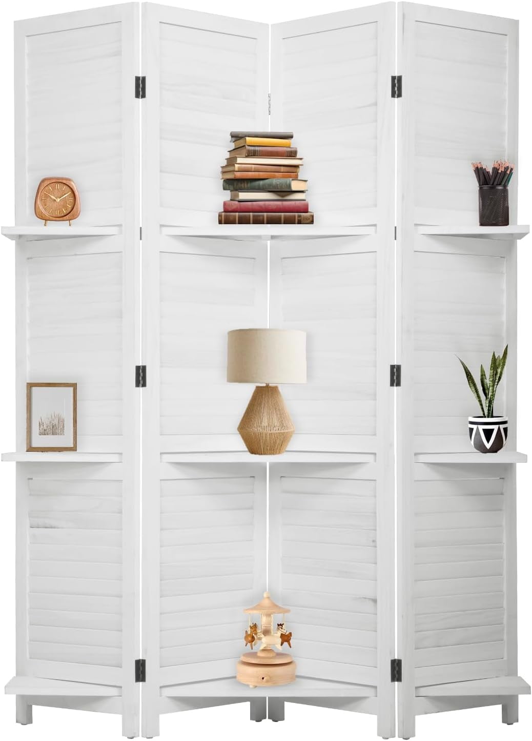 4 Panels Room Divider,Privacy Wooden Screenwith Shelves,Room Separators ...
