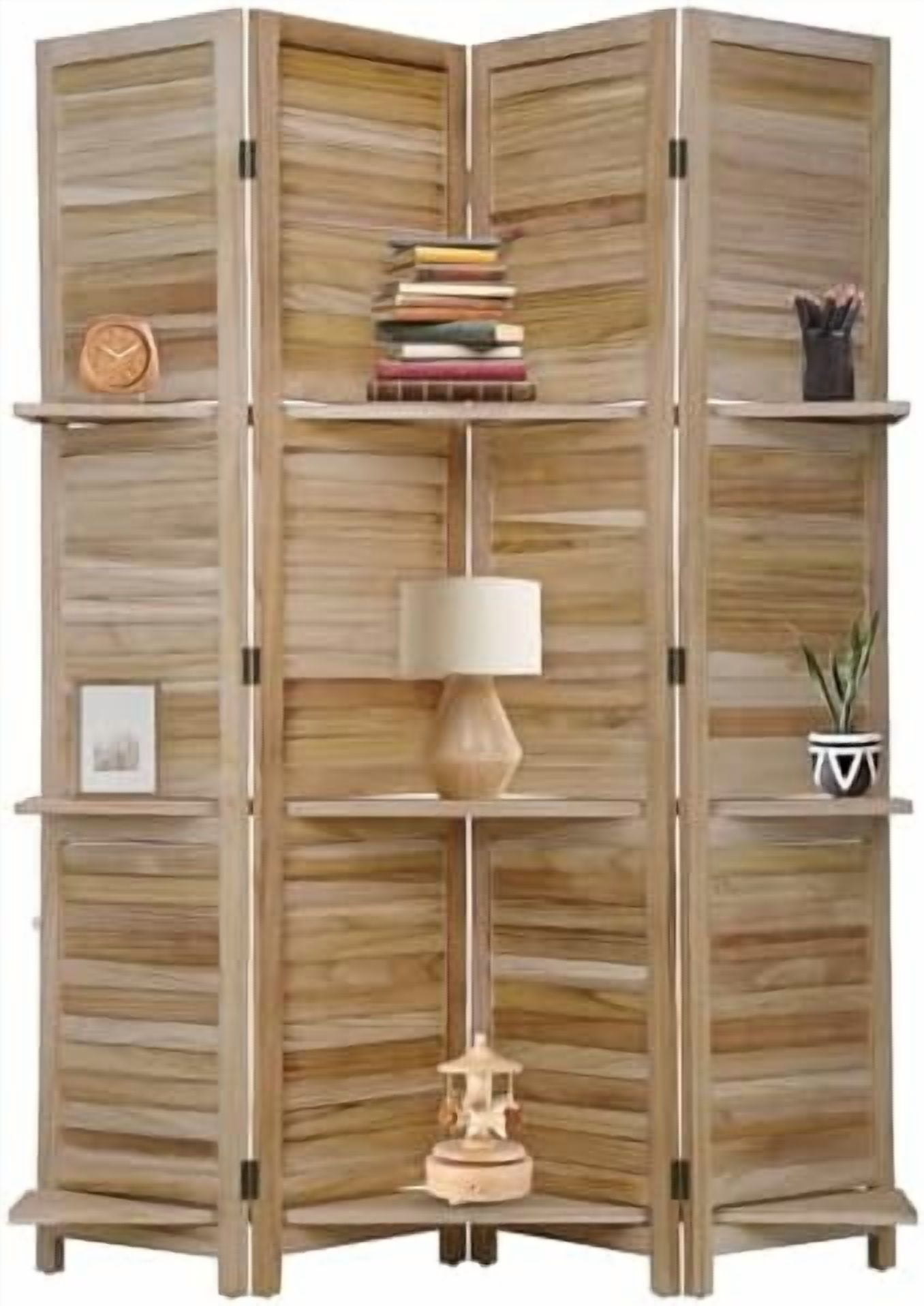 4 Panels Room Divider,Privacy Wooden Screenwith Shelves,Room Separators ...