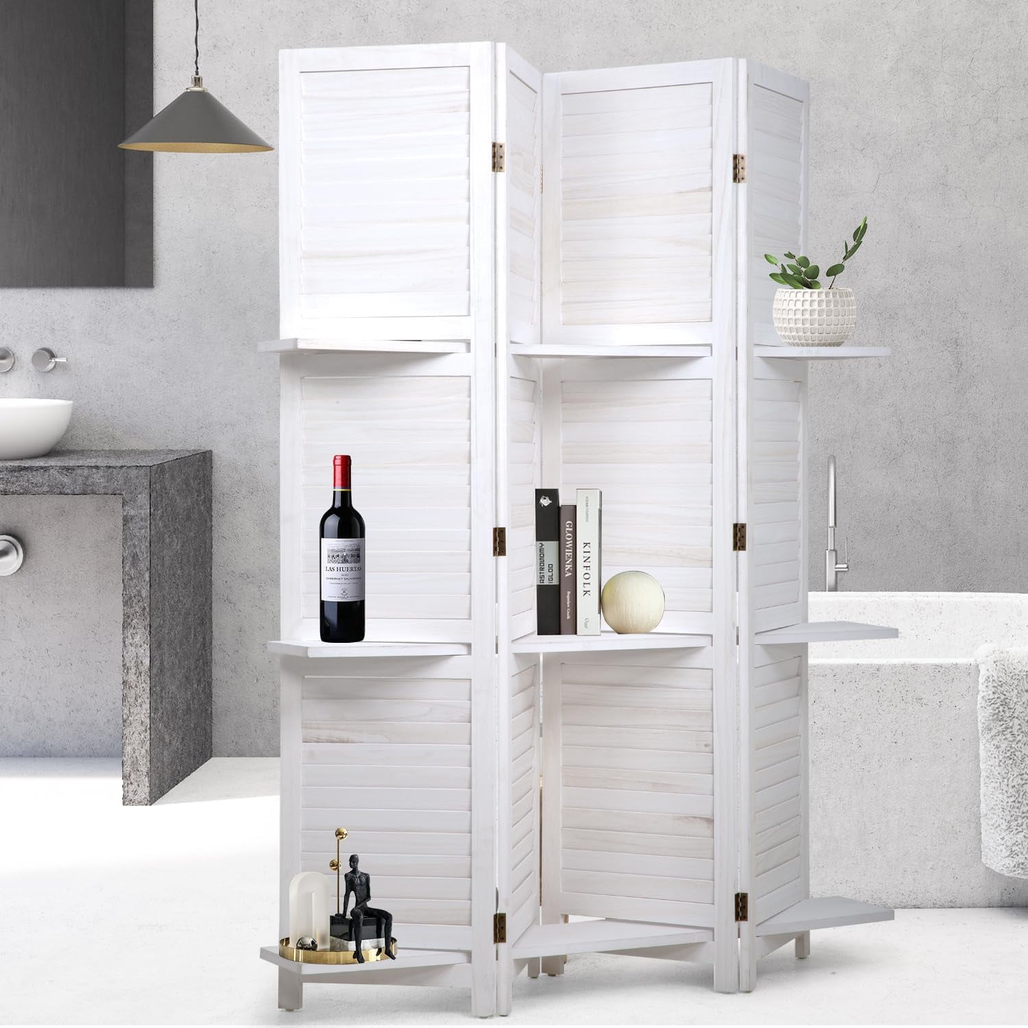 4 Panels Room Divider with Shelves - Folding Privacy Screen & Room ...