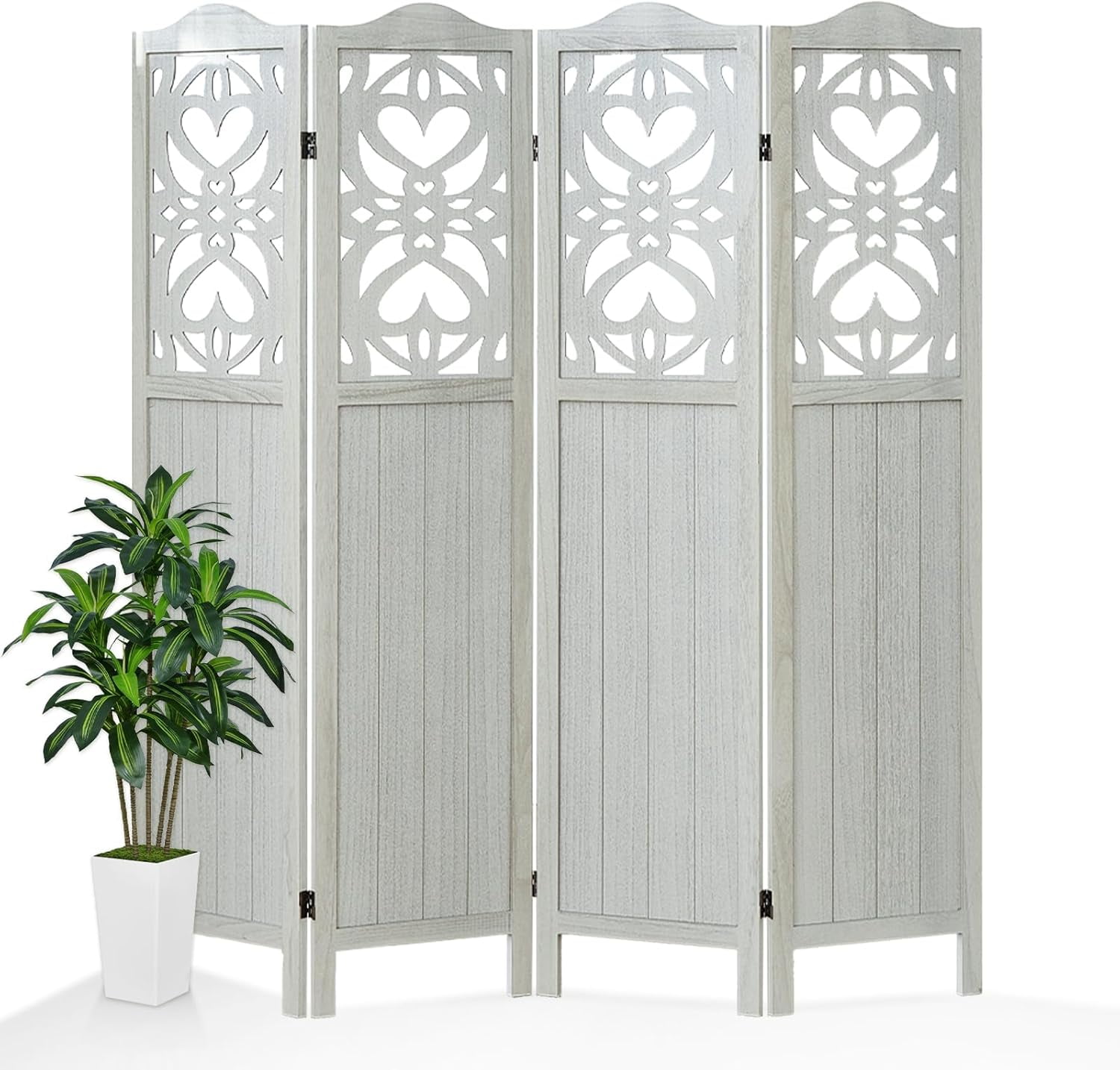 4 Panels Room Divider Wall, 5.6Ft Carved Room Divider Screen Wall and ...