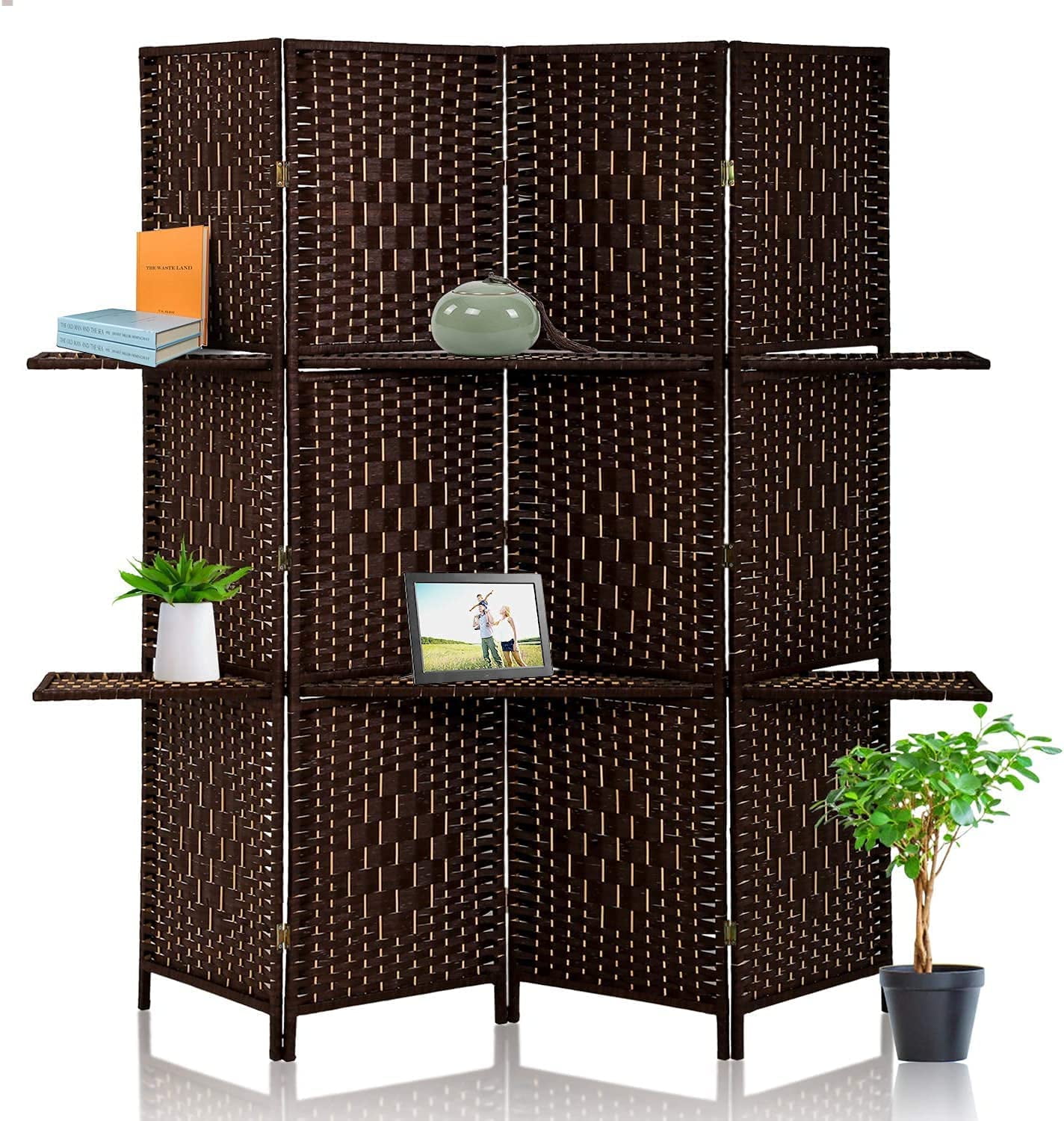4 Panels Room Divider Wall Dividers Double Hinged Privacy Wooden ...