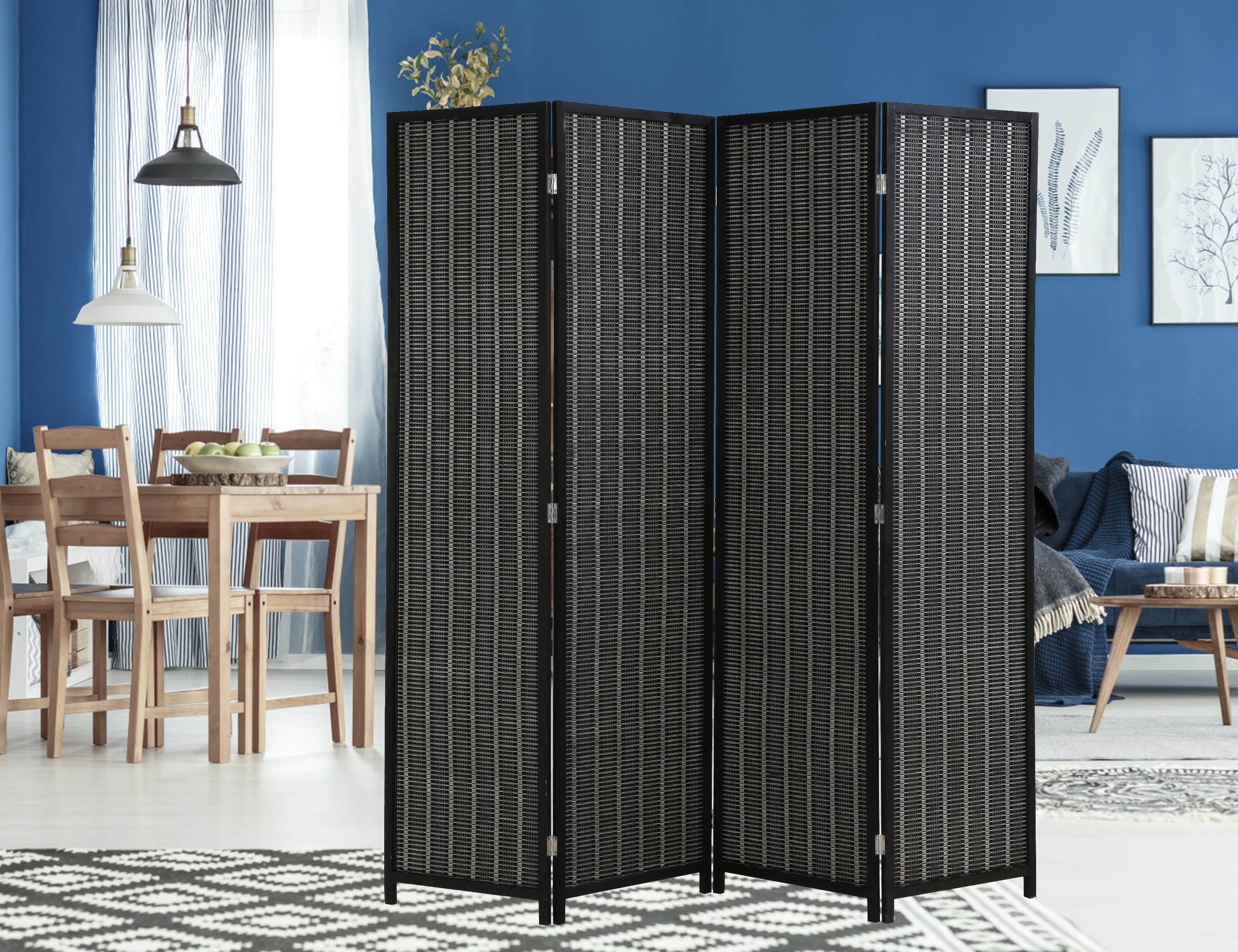 4 Panels Room Dividers with Natural Bamboo 72 Inches High 17.7 Inches ...