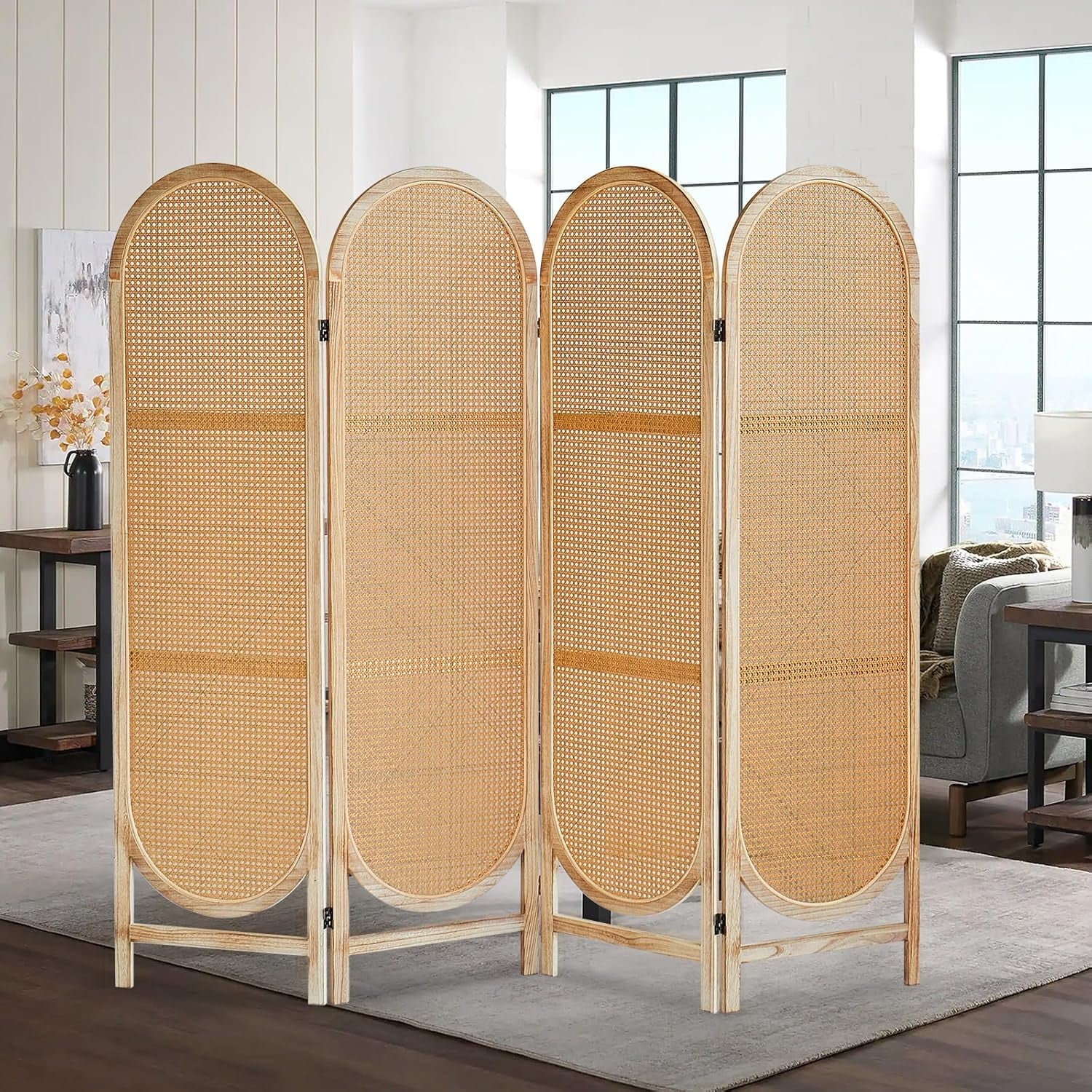 4 Panels Room Dividers Panel – Hand-Woven Rattan Room Divider Wall ...