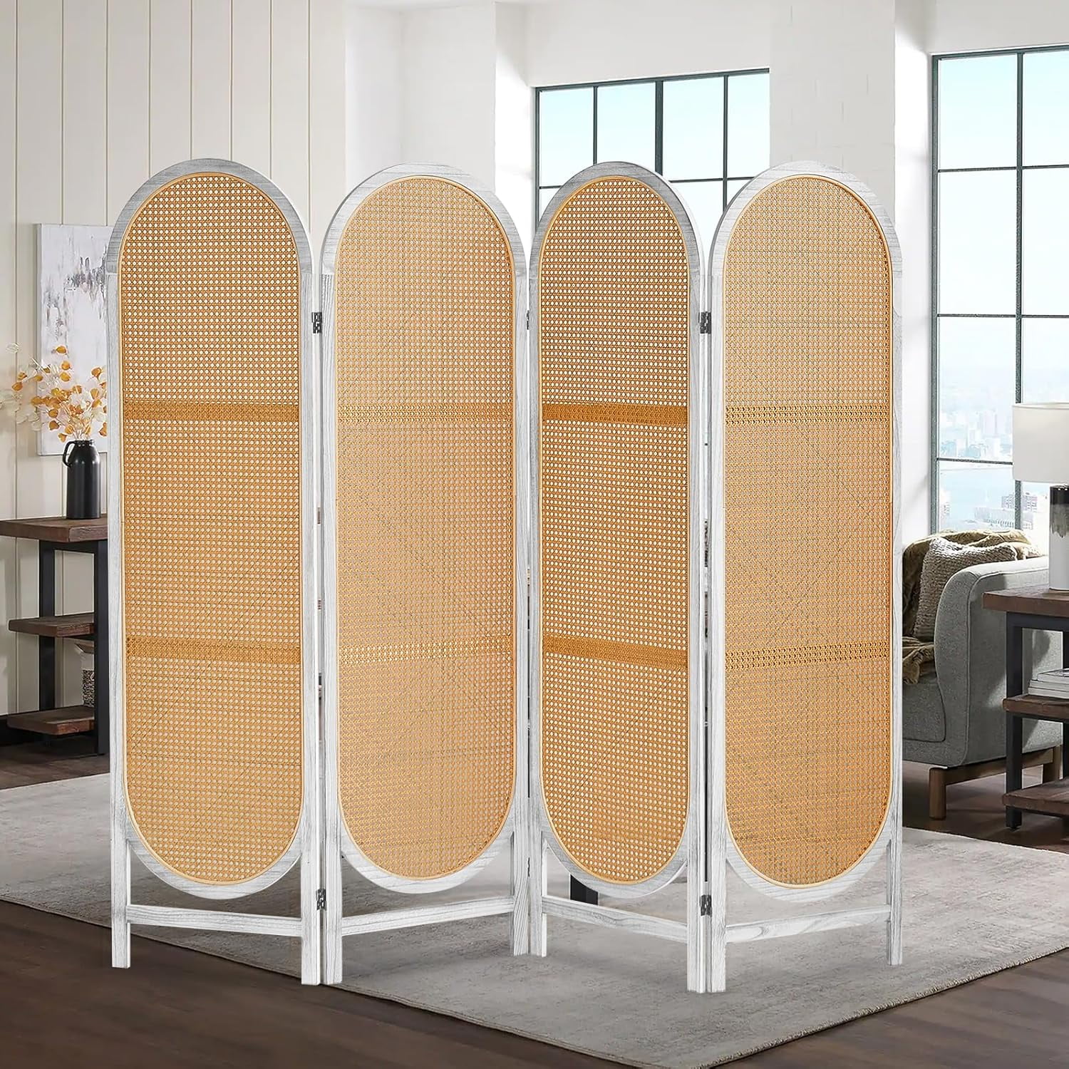 4 Panels Room Dividers Panel Hand-Woven Room Divider Wall Wood Room ...