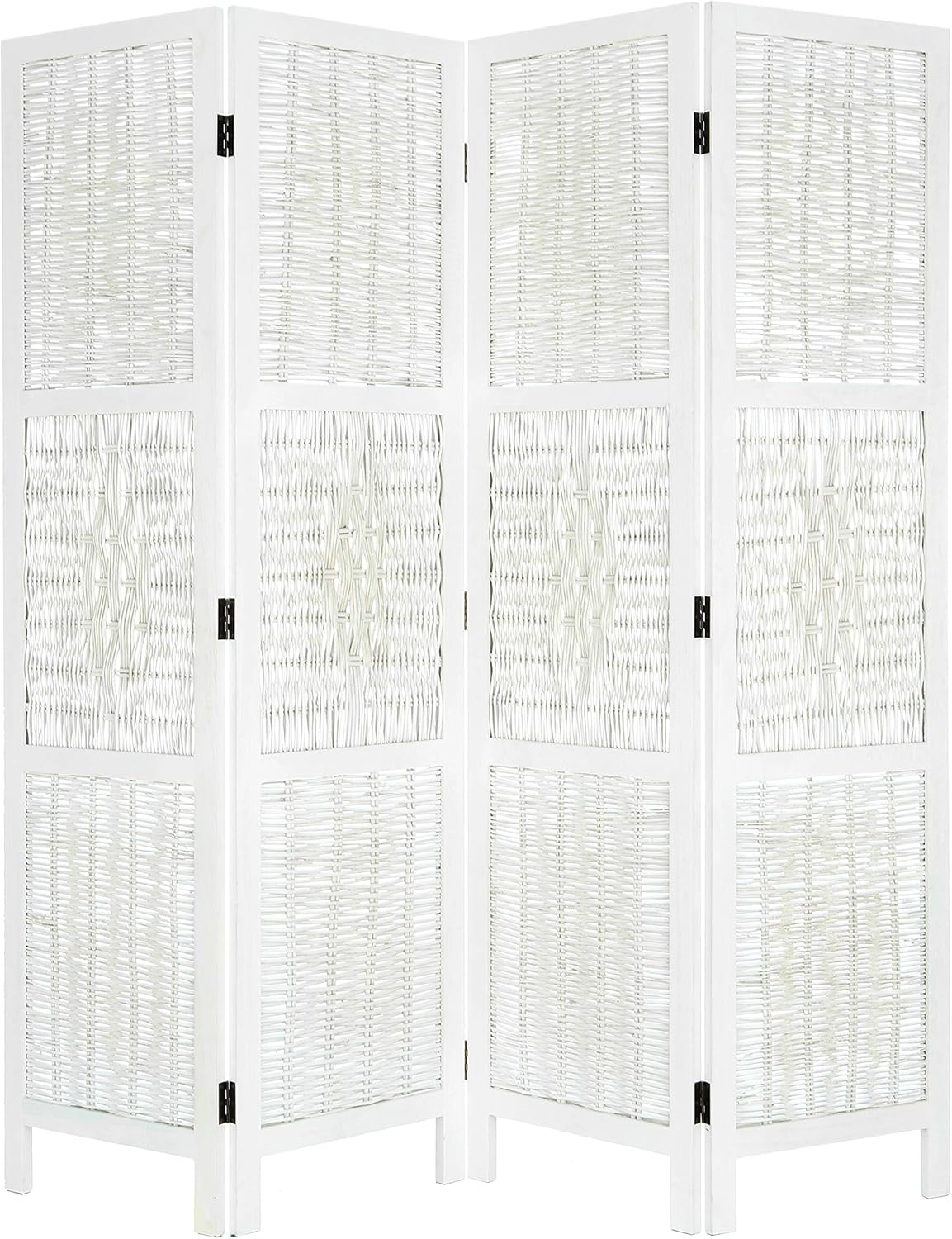 4 Panels Room Screen Divider Wicker and Wood Antique Brown 67" High X ...