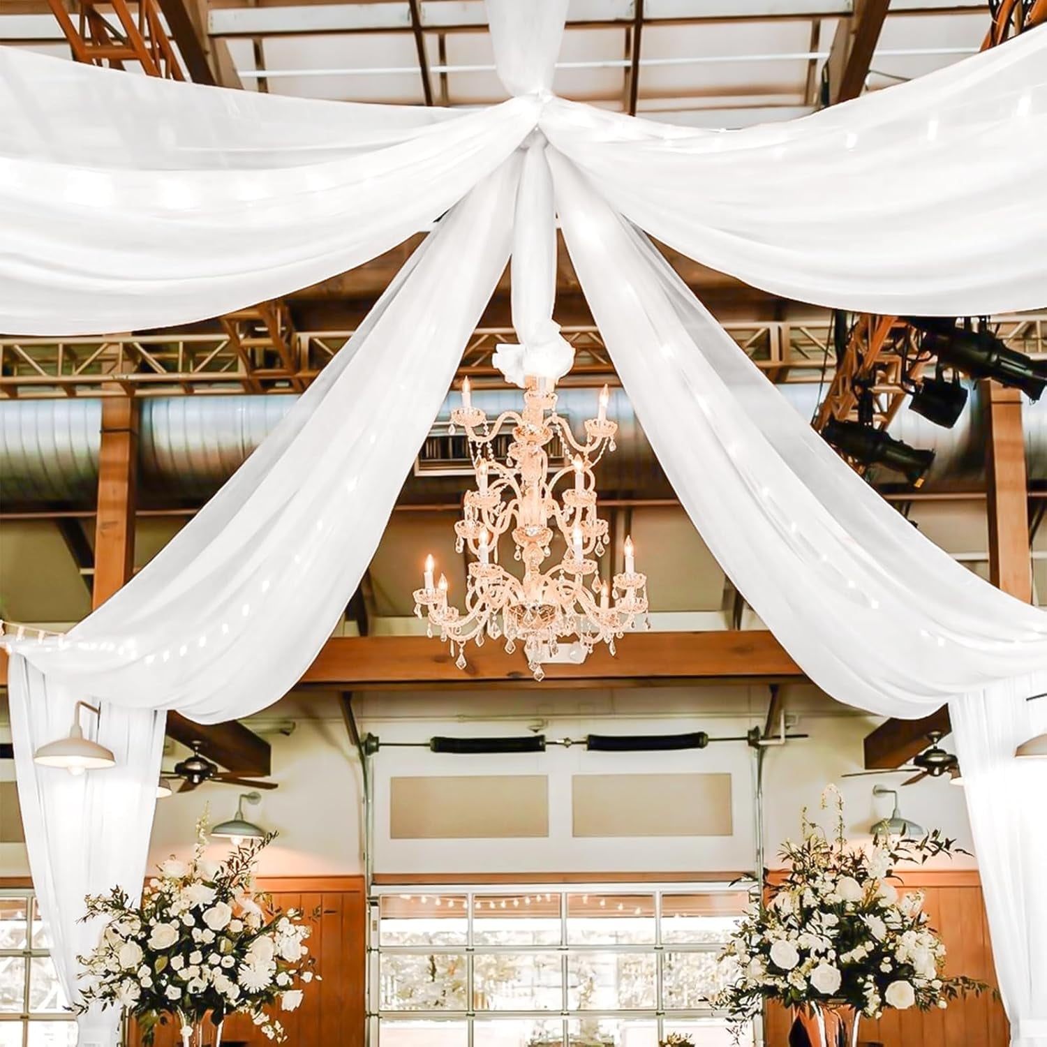 4 Panels White Ceiling Drapes for Wedding 5ftx30ft Sheer Drapery ...