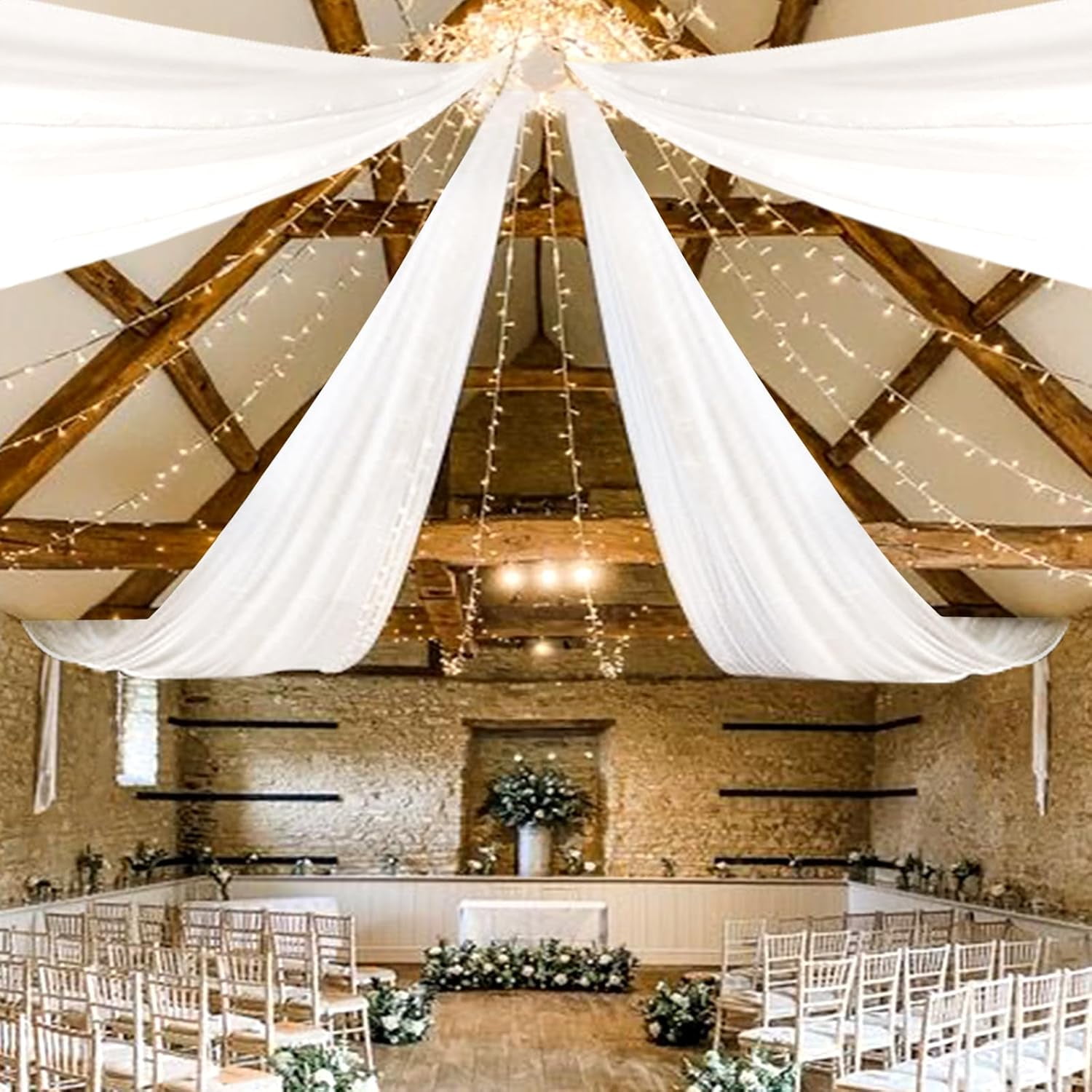 4 Panels White Ceiling Drapes for Wedding Ceiling Drapes 5ftx20ft ...