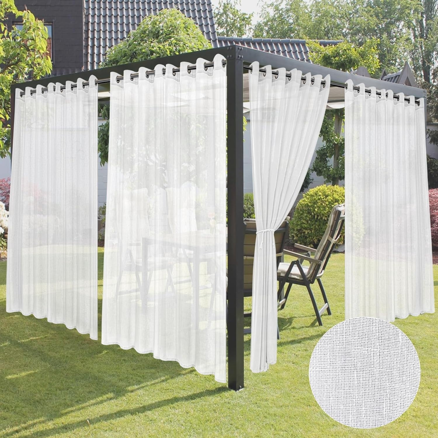 4 Panels White Outdoor Sheer Curtains for Patio Waterproof-Extra Wide ...