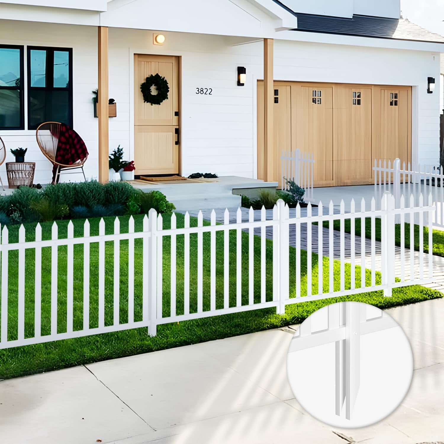 4 Panels White Vinly Fence 42" W x 36" H Garden Picket Fence Panel for ...
