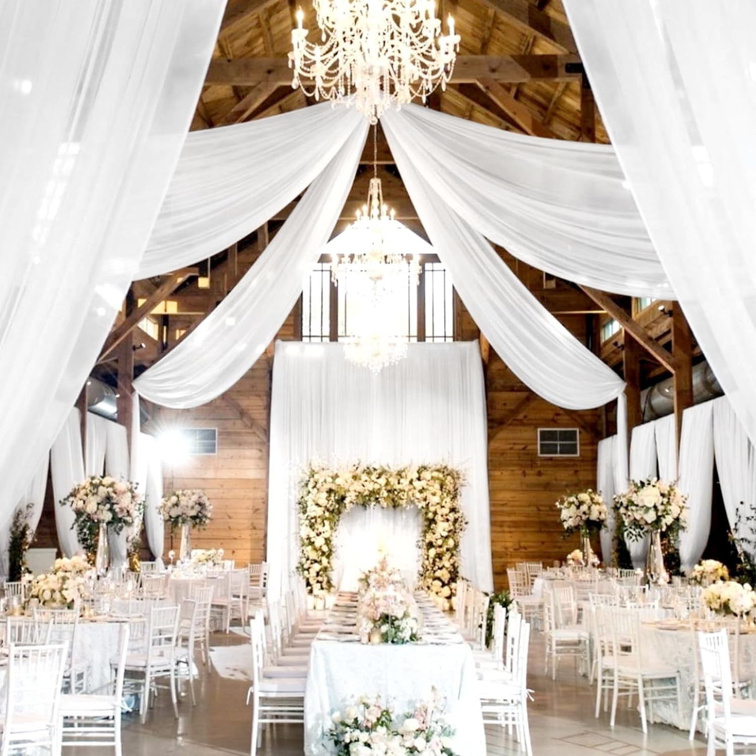 4 Panels White Wedding Ceiling Drapes 5ftx40ft Ceiling Drapes Chiffon ...