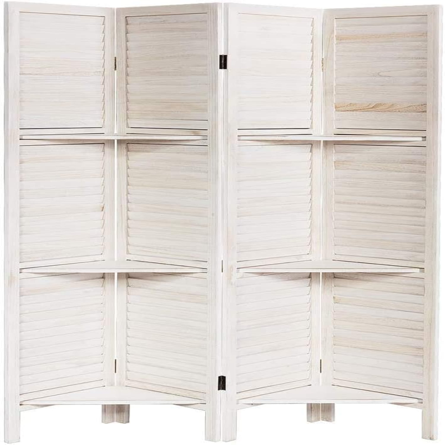 4-Panels Wooden Room Divider with Display Shelf Folding Privacy Room ...