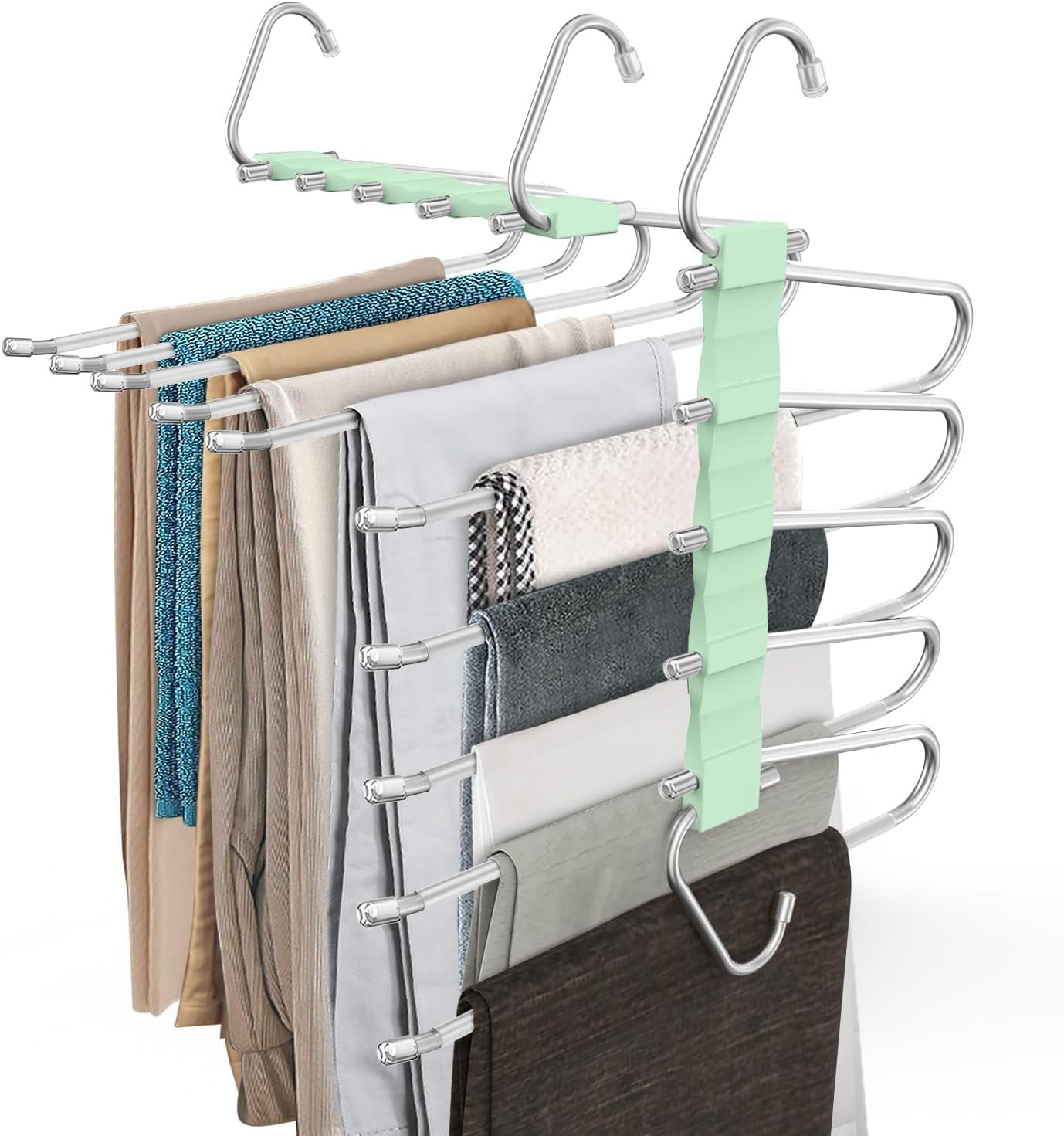 4 Pants Hangers Space Saving, Anti-Slip Multi-Functional Pants Rack ...