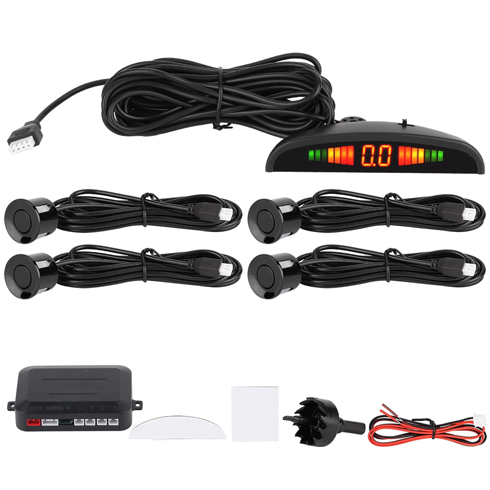 4 Parking Sensors Buzzer Car Reverse Backup Rear Radar LED System Sound ...