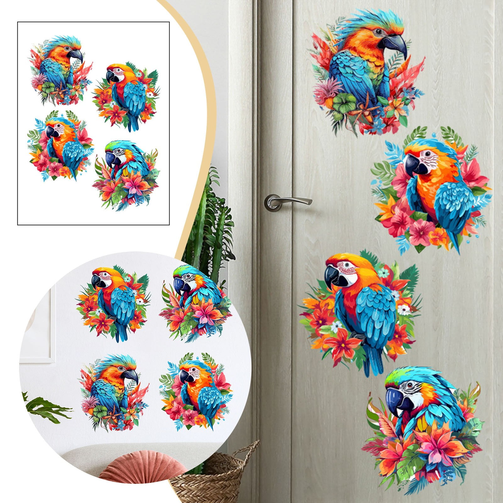 4 Parrots Colored Frosted Sticker N1883 Border Removable Living Sports ...