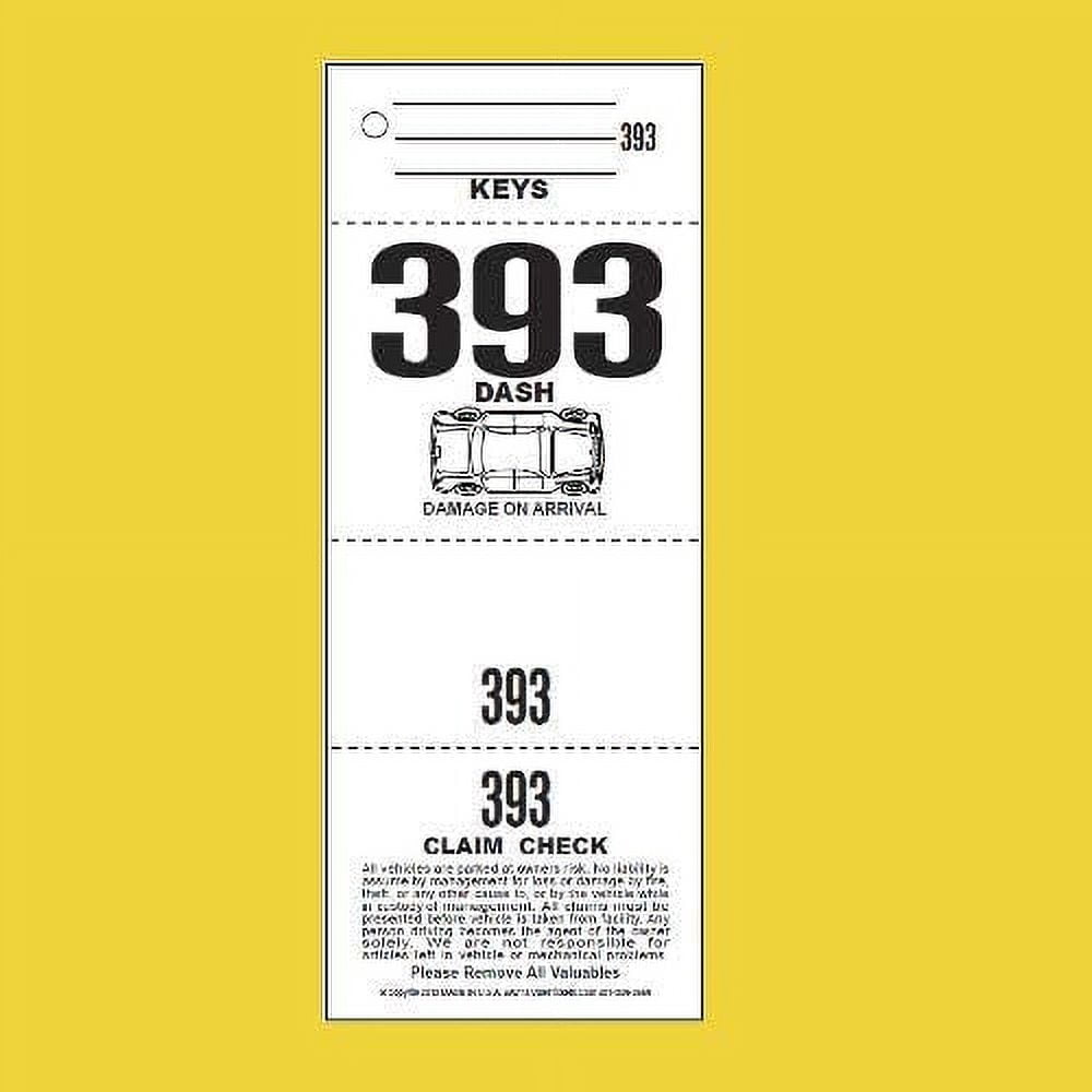 4 Part Valet Parking Tickets, 1000 Valet Tags, 110lb Card Stock White ...