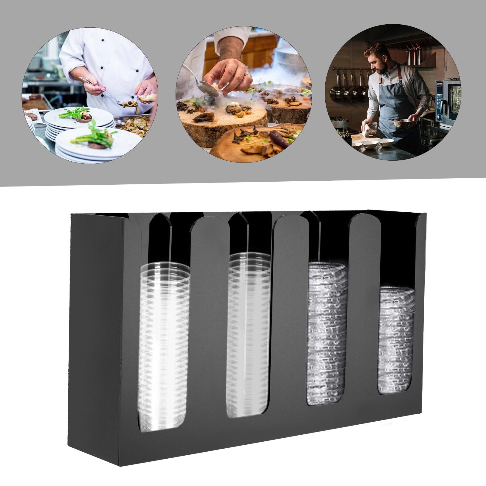 4 Partitions Acrylic Sauce Cup Dispenser Cup Lid Organizer Storage Rack ...