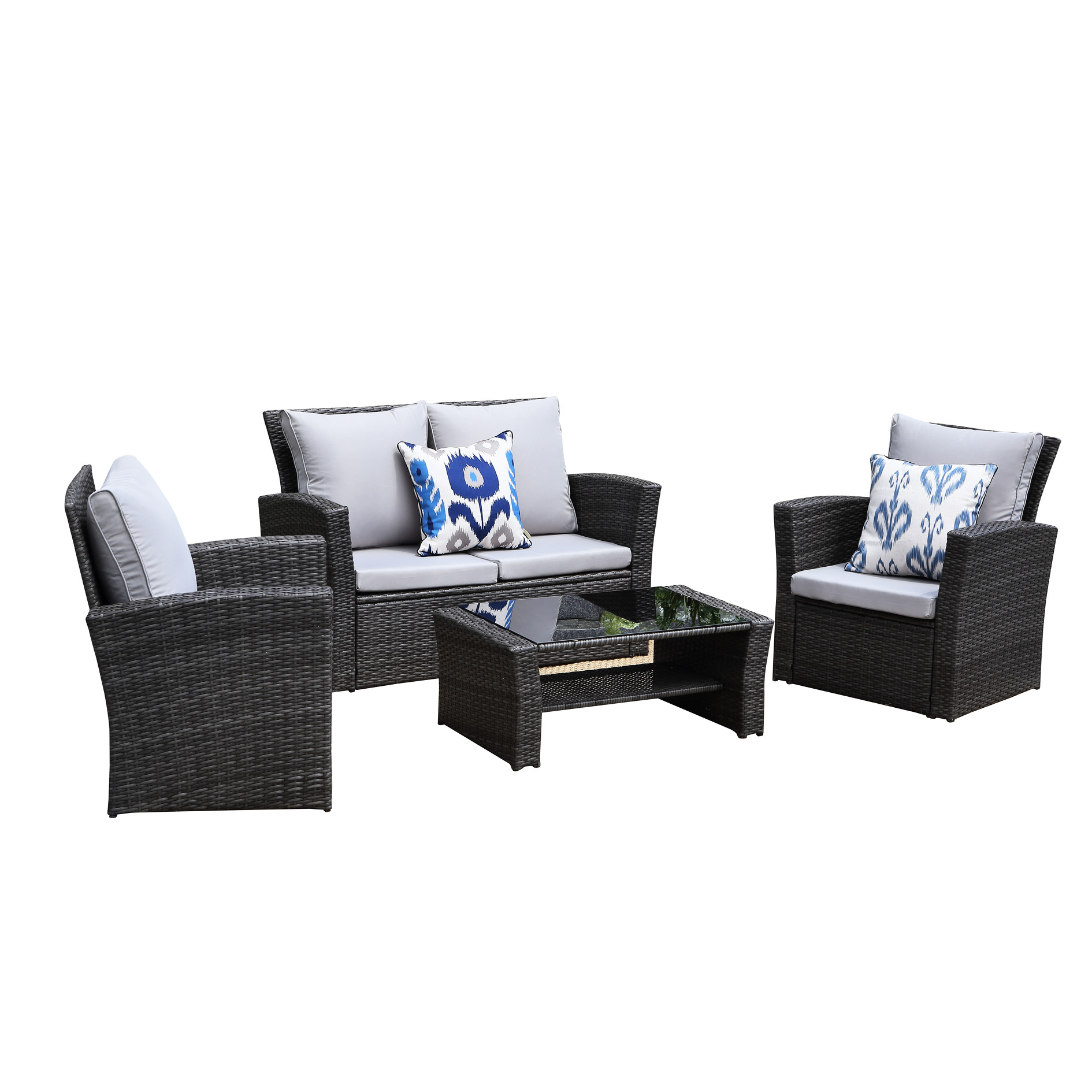 4 Patio Furniture With Grey Cushions. Pe , Stable Steel Construction ...