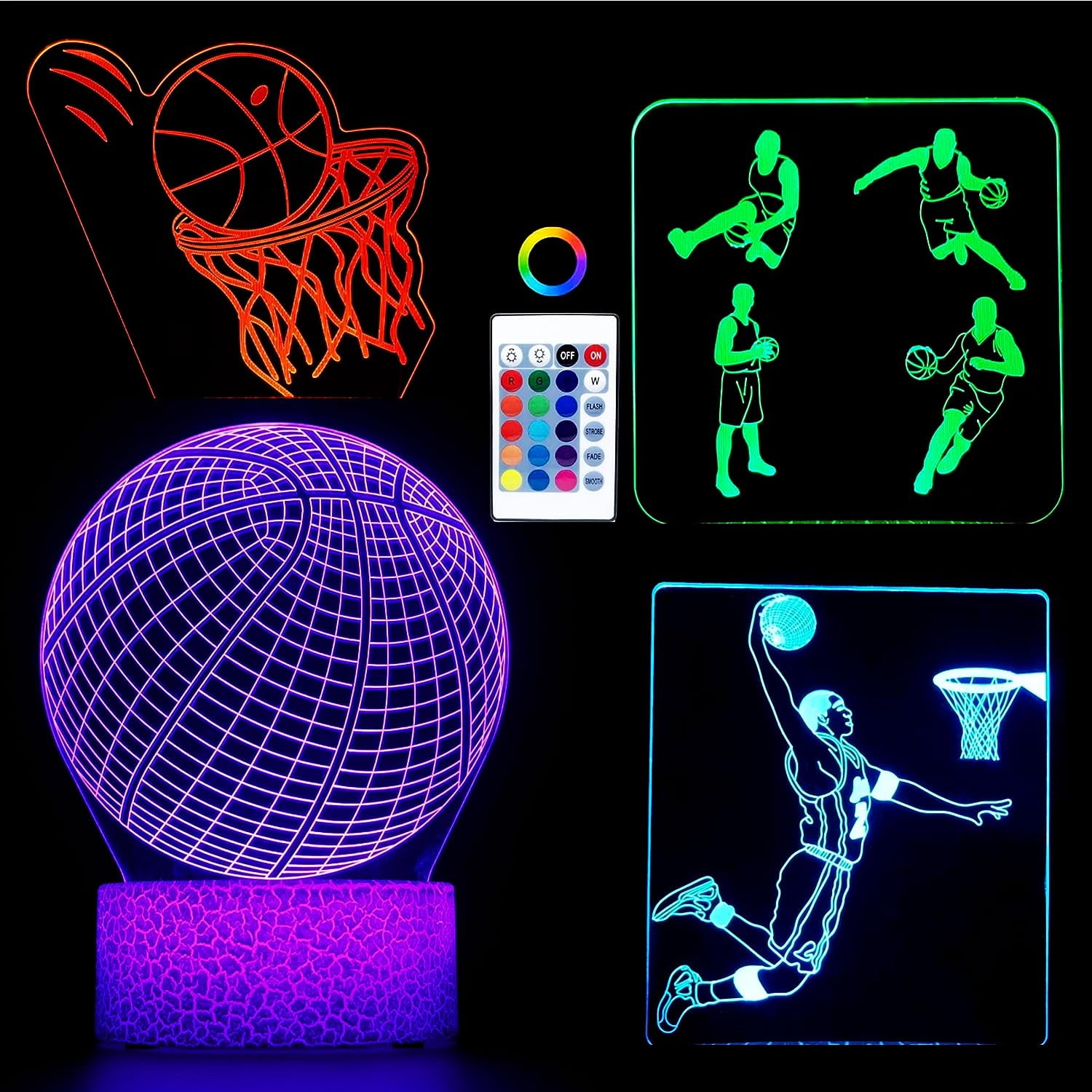4 Patterns Basketball Night Light,3D Hologram Illusion Basketball Lamp ...