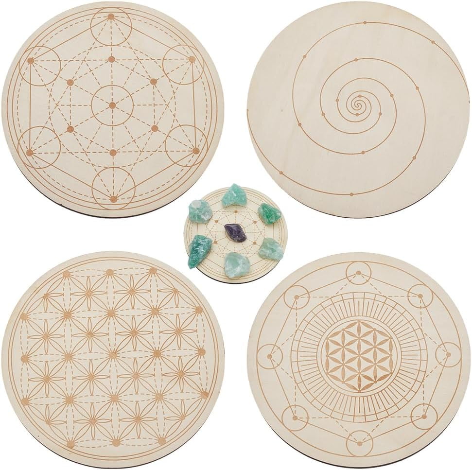 4 Patterns Wooden Grids 15x15 cm Round Sacred Geometric Arrangement ...
