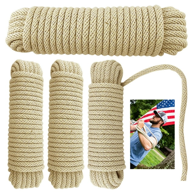 4 Pc 50FT Solid Twisted Cotton Rope 3/8" Thick Strong 150 lbs Load Boat ...
