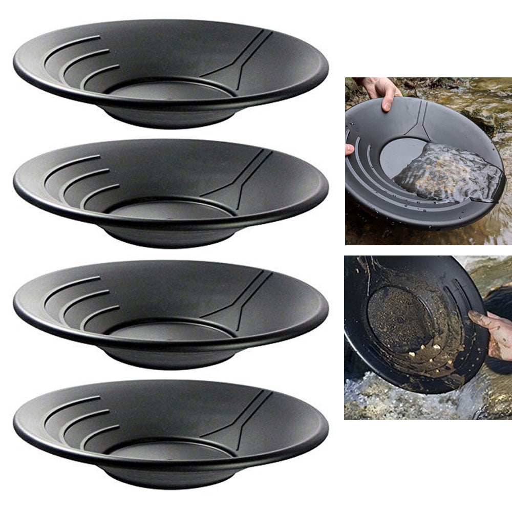 4 Pc Black Plastic 14" Gold Pan Nugget Mining Panning Sifter Riffles ...