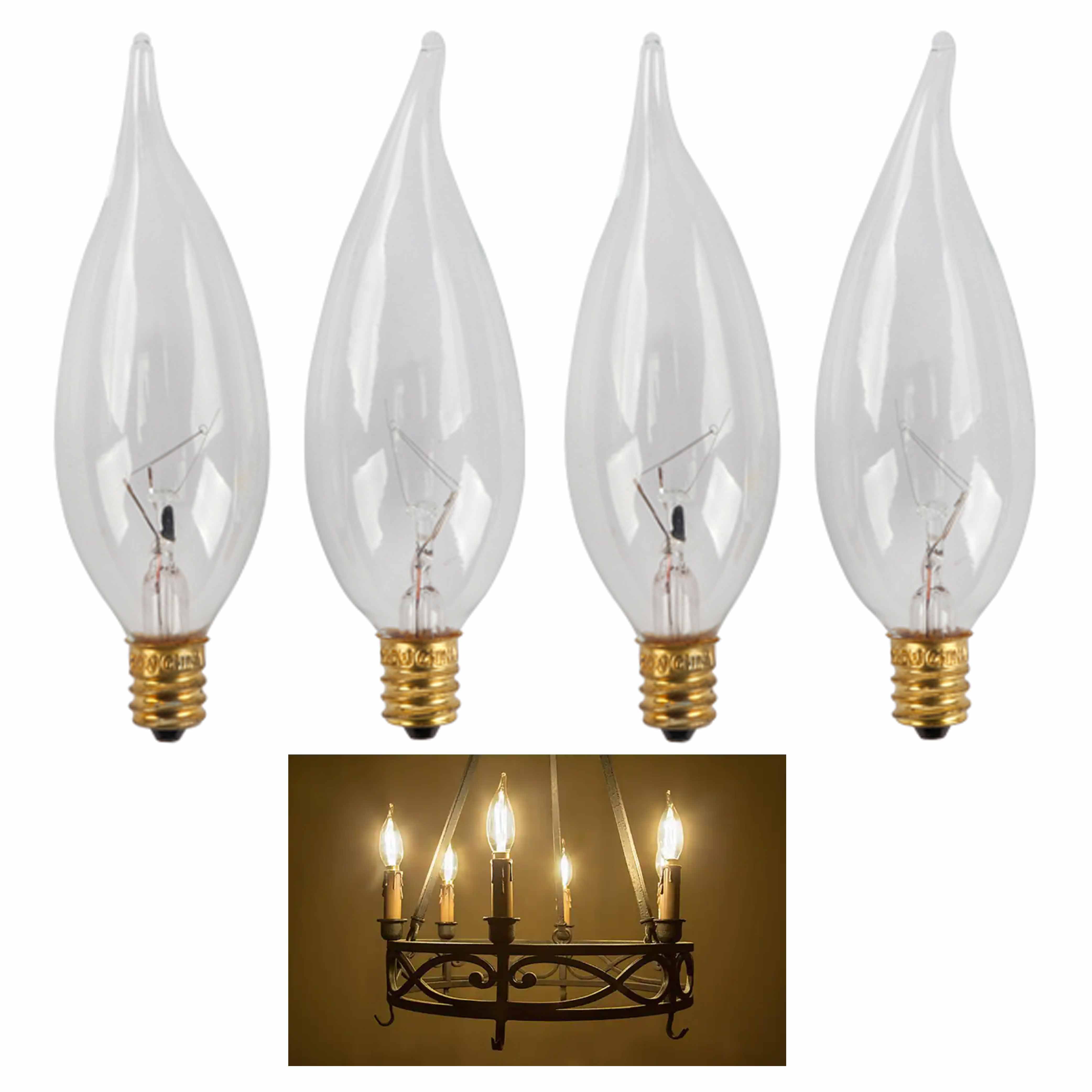 Generic 4 Pc Clear 40W 120V Flame Tip Incandescent Candelabra Light ...