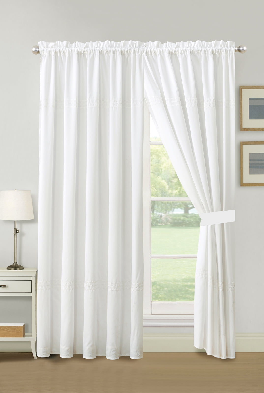 4-Pc Cedar Line Connected Dot Circle Embroidery Curtain Set White Drape ...