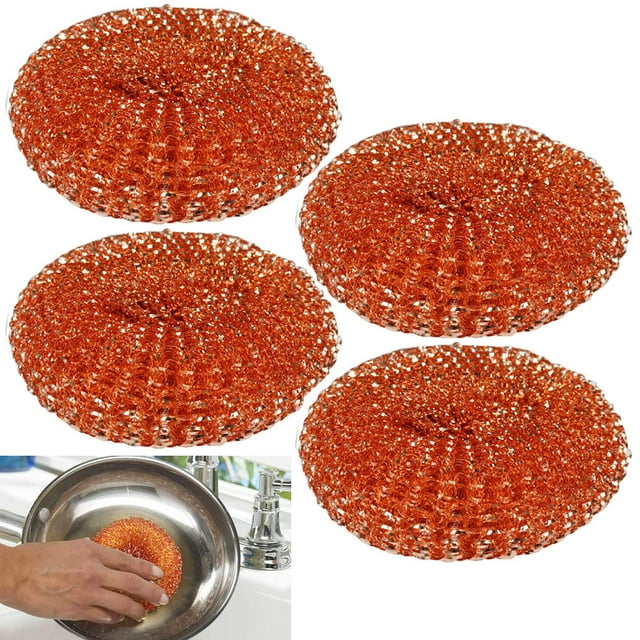 4 Pc Copper Scrubber Scourer Wire Mesh Wool Pad Scrub Cleaning Dish Pan ...