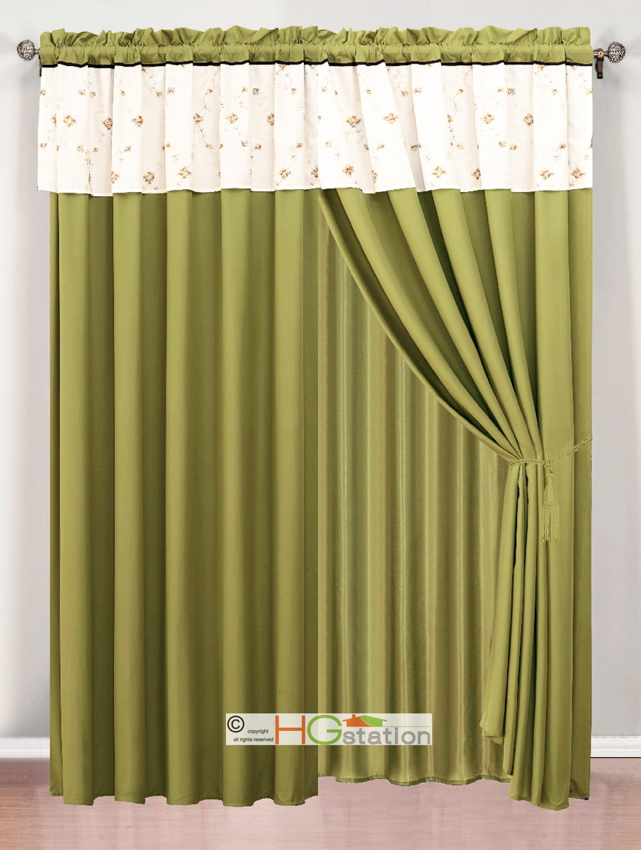 4-Pc Eden Floral Garden Trellis Embroidery Curtain Set Green Brown Off ...