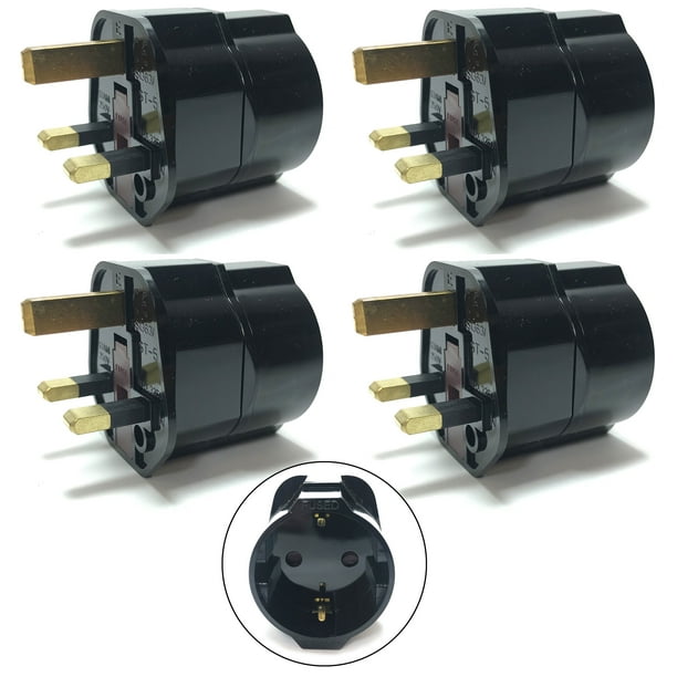 4 Pc Euro Plug EU Schuko 2 Pin to UK 3 Pin Adaptor European Travel ...