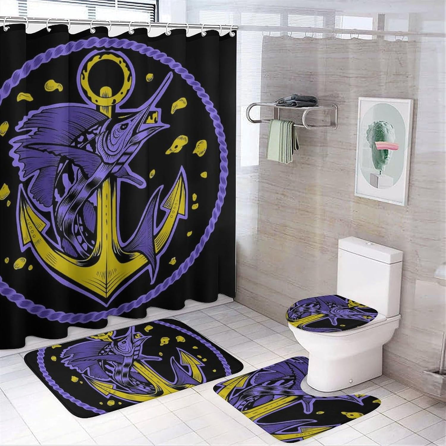 4 Pc Greek Goddess Purple Snake Queen Medusa Art Shower Curtain set ...