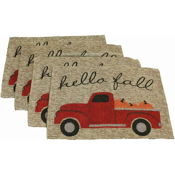 4 Pc Hello Fall Placemats - Vintage Truck Fall Kitchen Decor Set ...