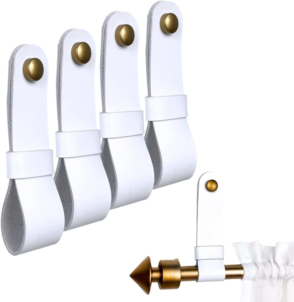 4 Pc Minimalist Design Leather Curtain Rod Bracket Set, Universal Wall ...
