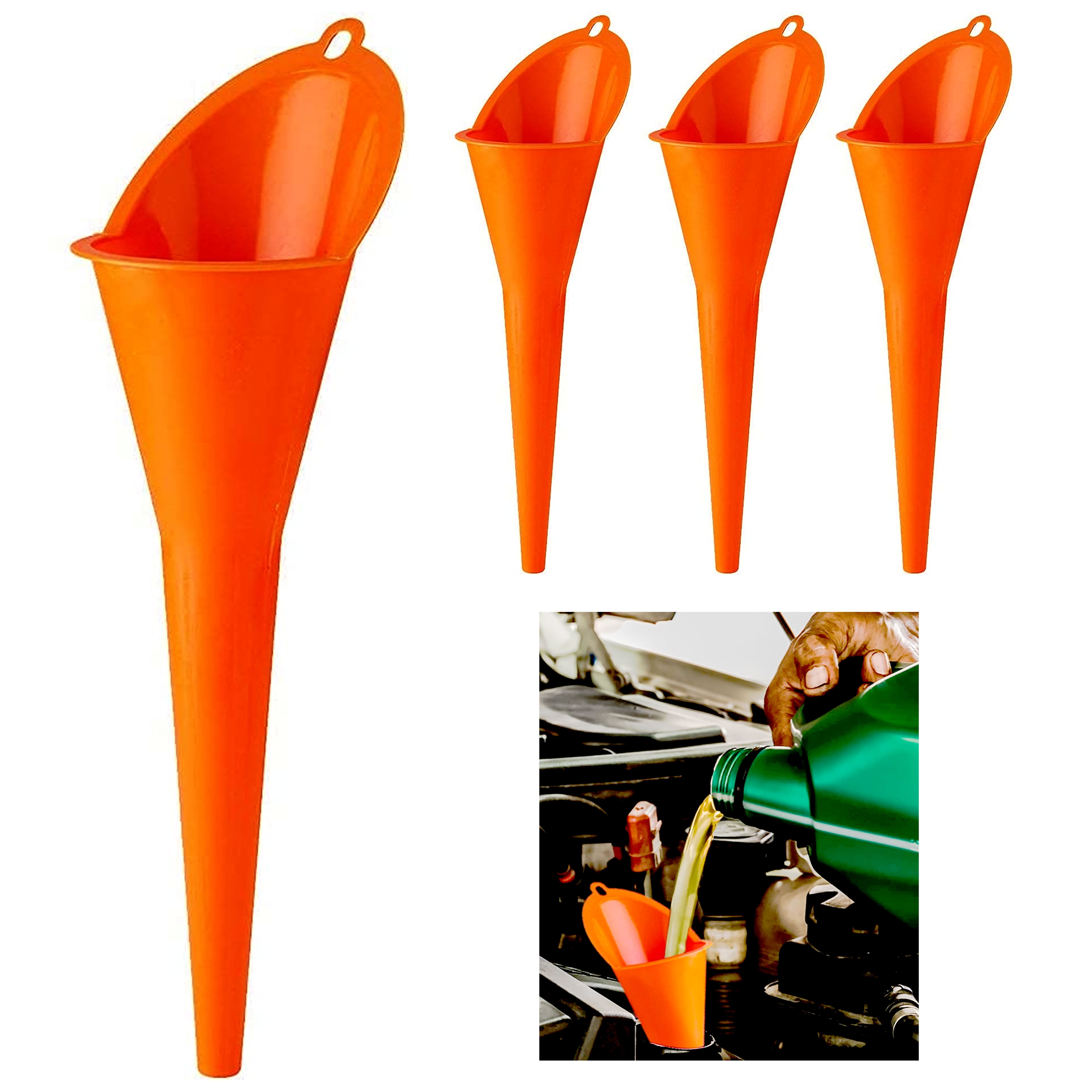 4 Pc Multipurpose Spout 11" Long Neck Stem Funnel Durable Oil Liquid ...