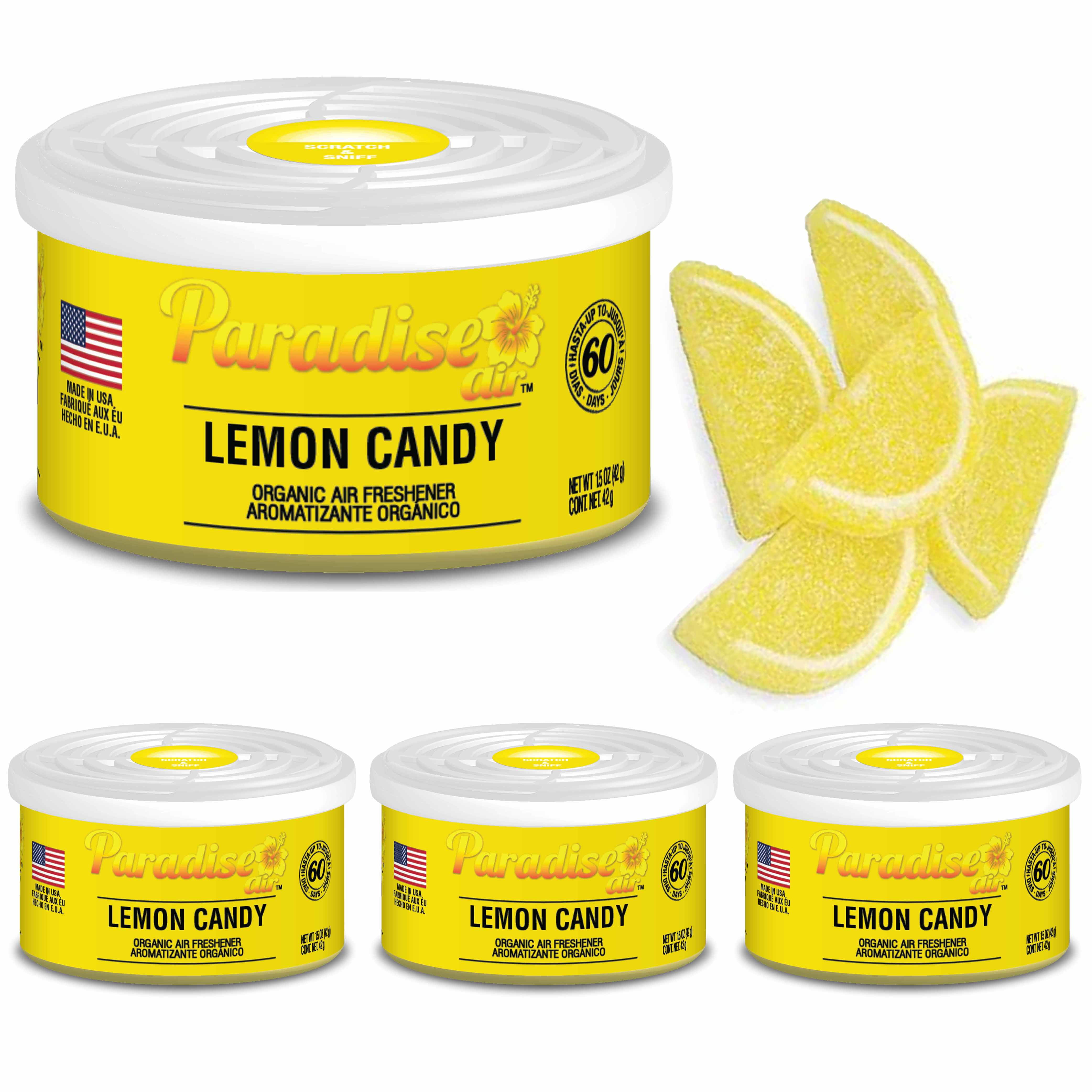 4 Pc Paradise Organic Air Freshener Lemon Candy Scent Fiber Can Home ...