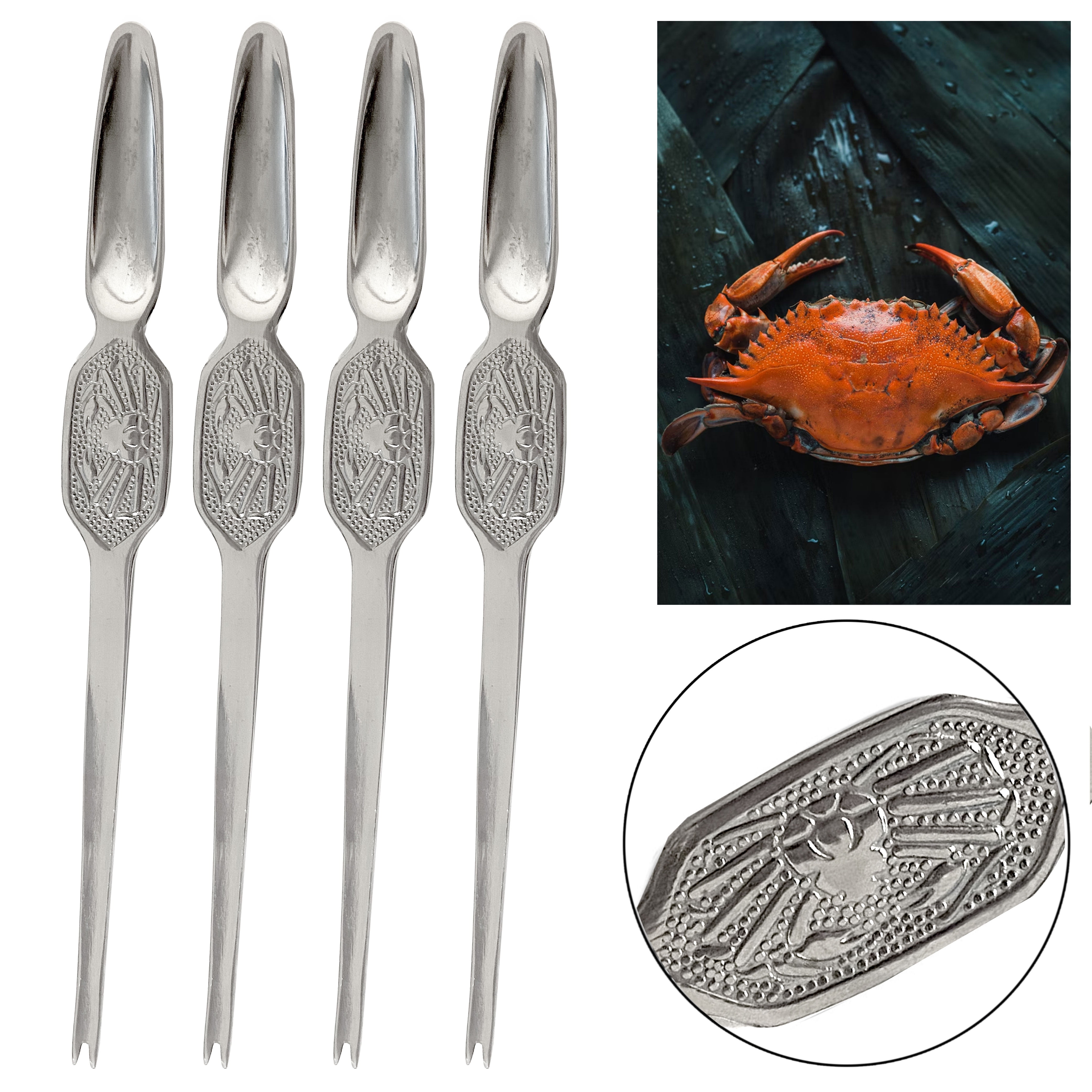 4 Pc Seafood Shellfish Forks Picks Stainless Steel Lobster Crab Clam ...
