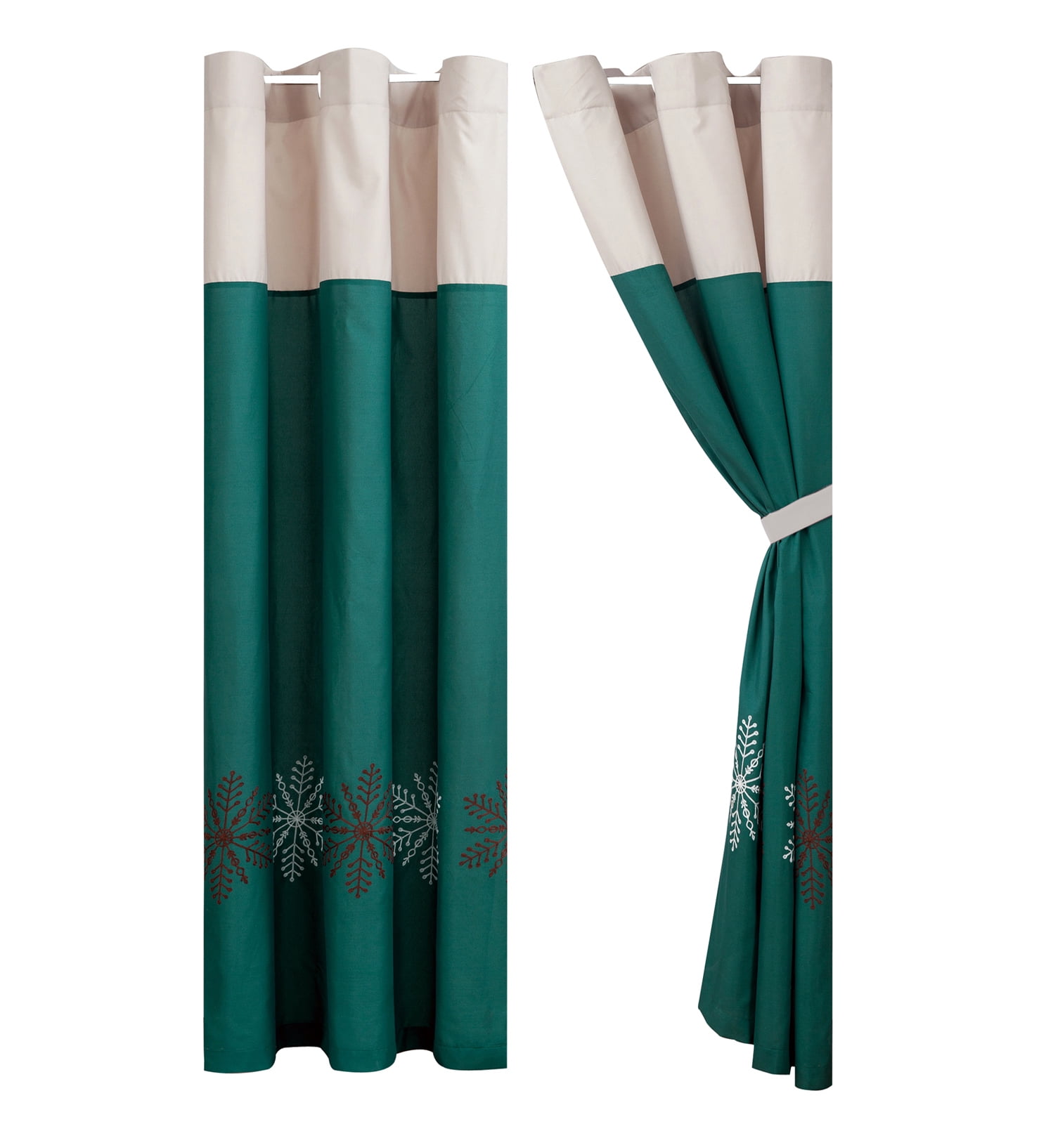 4-Pc Winter Wonderland Snowflake Embroidery Curtain Set Teal Green ...